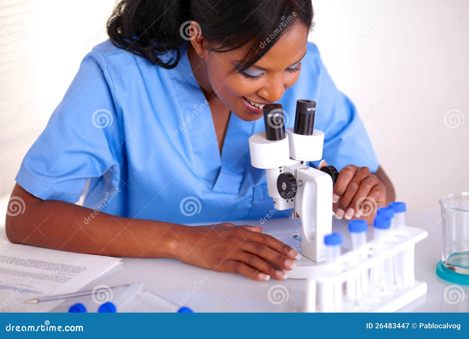 Medical Scientific Girl Working with a Microscope Stock Image - Image ...