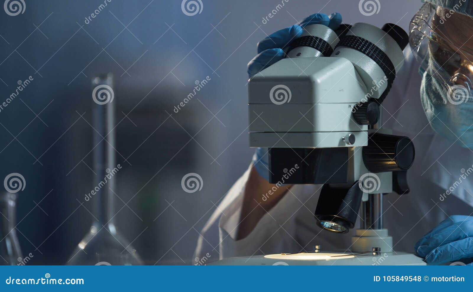 Medical Scientist Preparing Surface of Microscope for Macro Researching ...