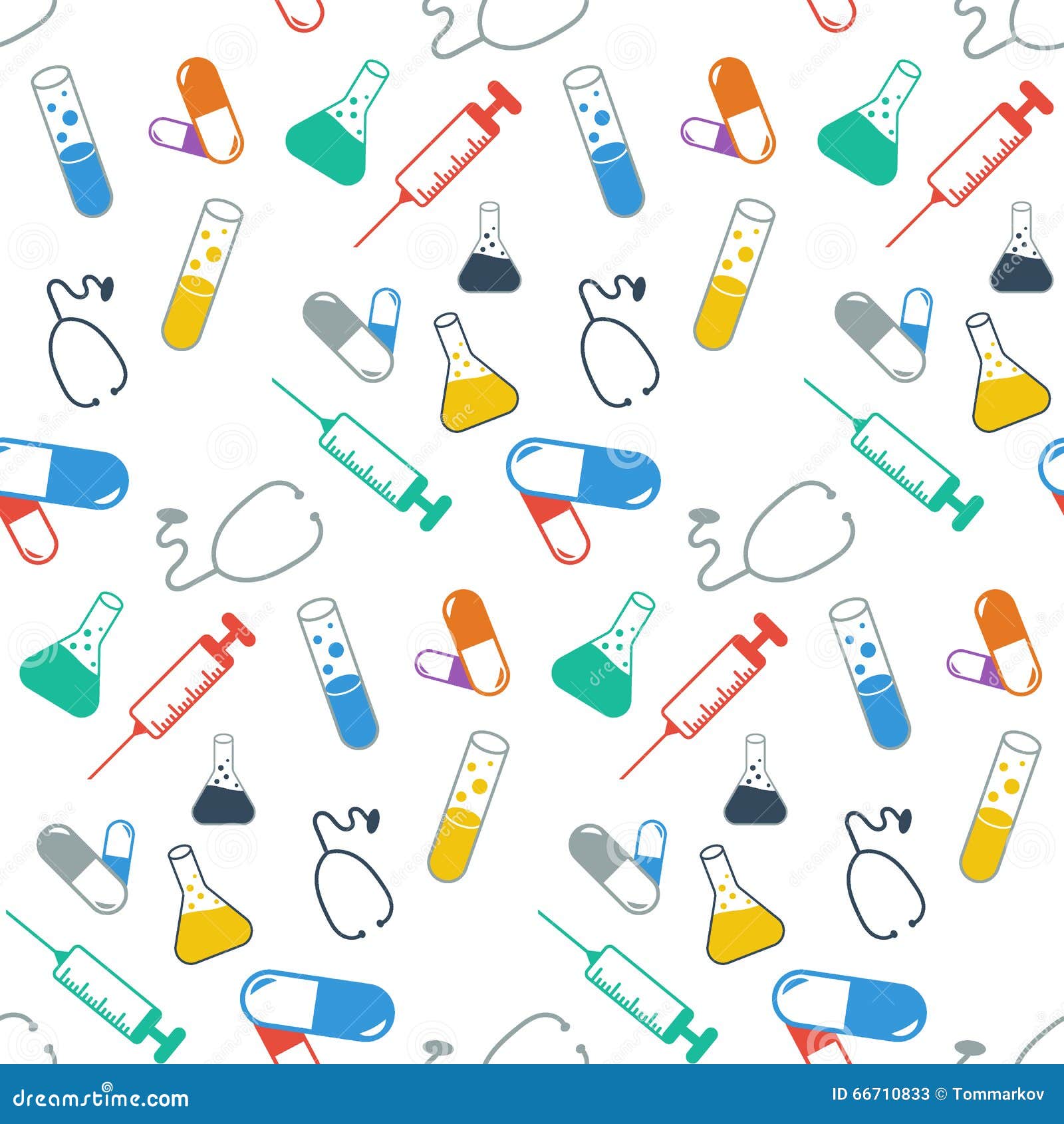 Medical Seamless Pattern with a Syringe, Stethoscope, Test Tube, Bulb ...
