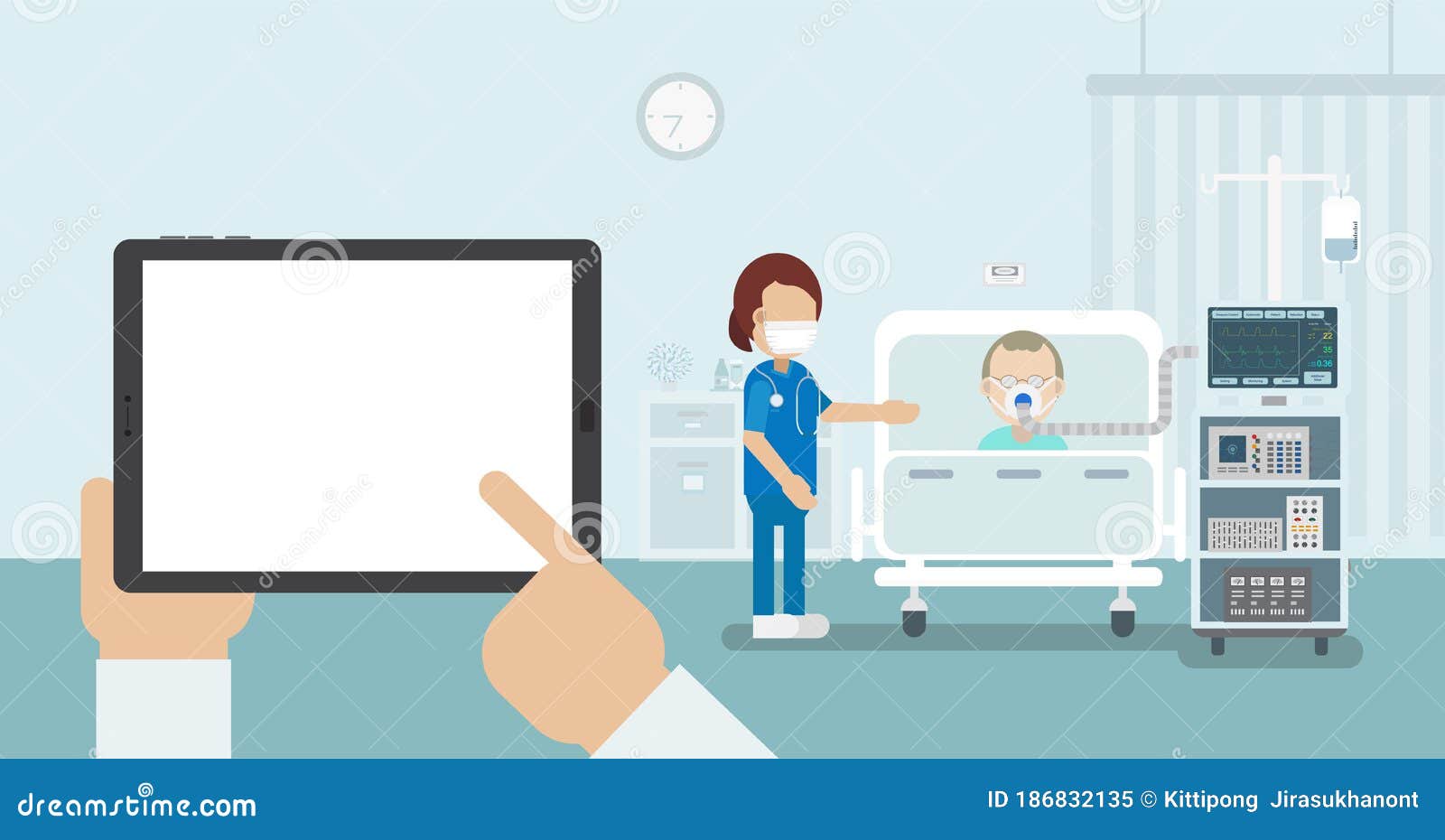 Patient On Ventilator Life Support Wearing Oxygen Mask Laying On ...