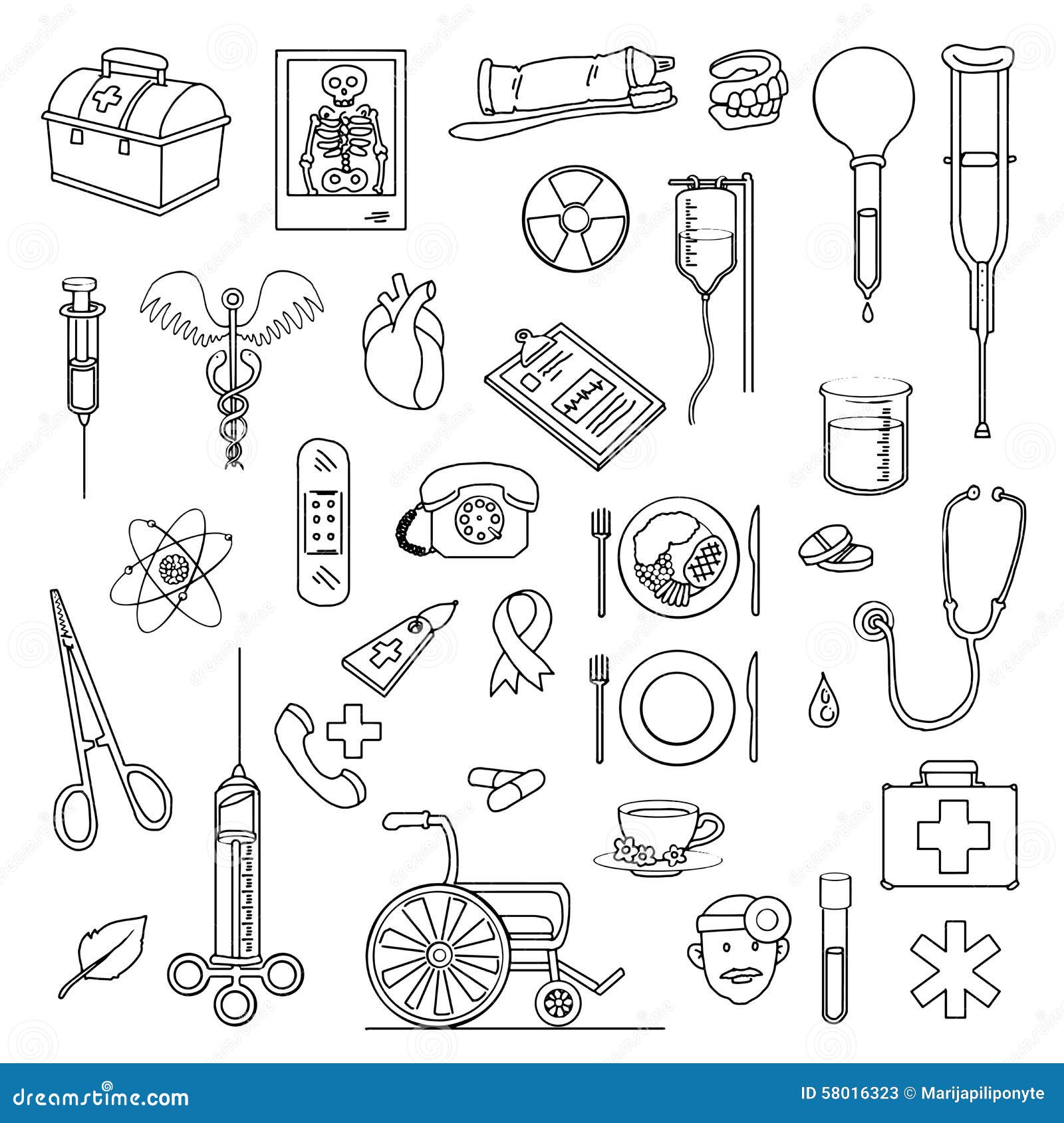 Medical set stock vector. Illustration of scribble, microscope - 58016323