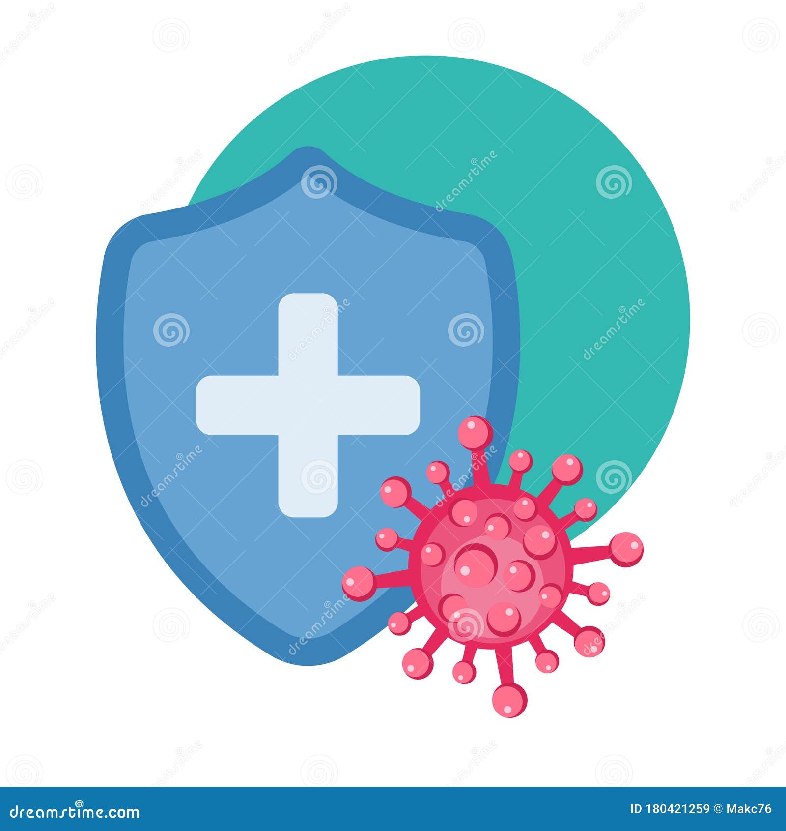 Medical Shield Surrounded by Viruses and Bacterium. Protect from Virus ...
