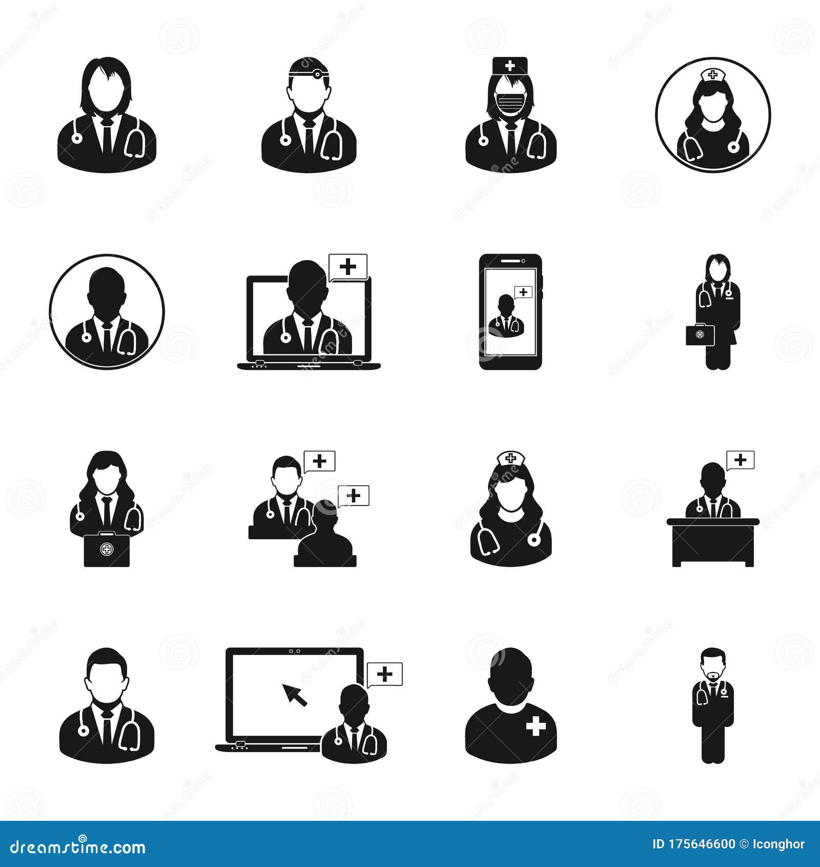 Medical Staff Icon Set. stock vector. Illustration of hospital - 175646600