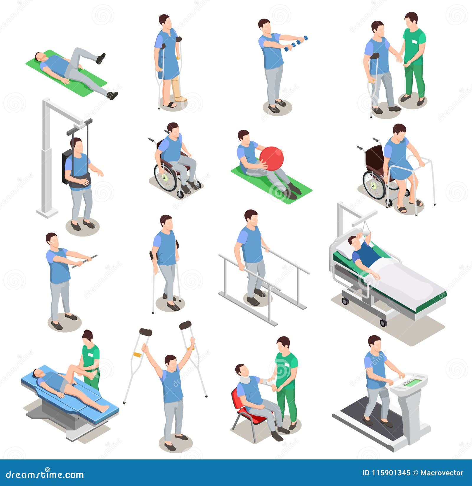 Physiotherapy Isometric Icons Stock Vector Illustration Of Equipment