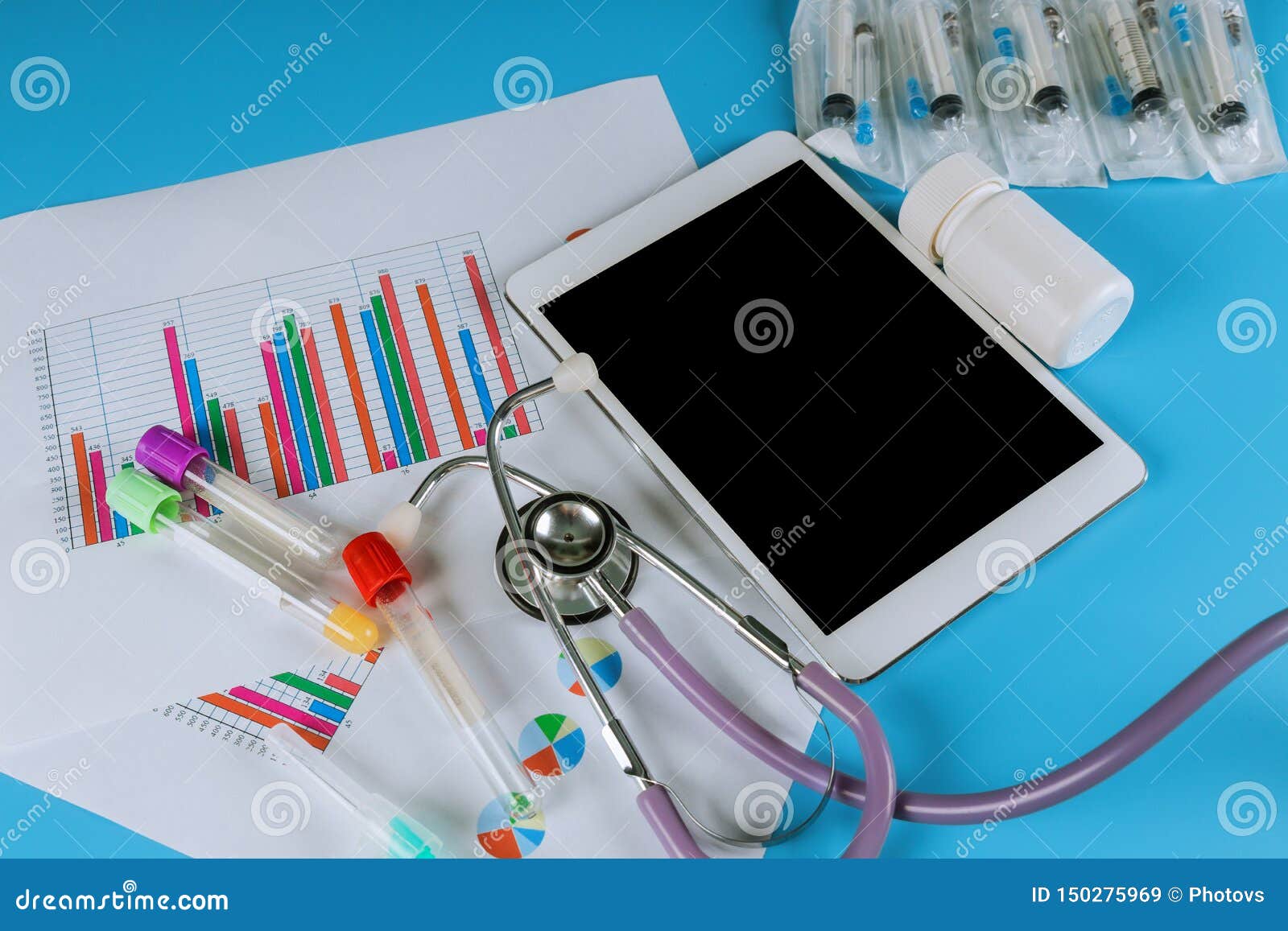 Medical Statistics with Tablet and Stethoscope Stock Image - Image of ...