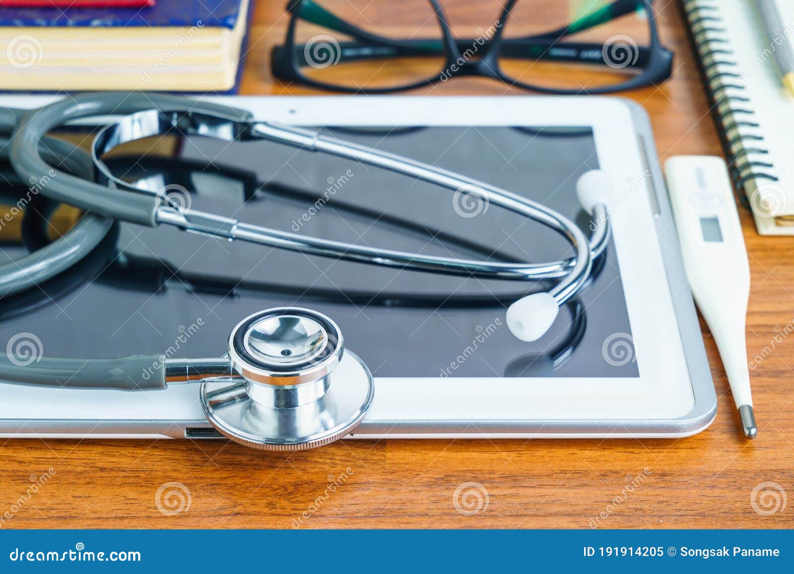Medical Stethoscope for Doctor Checkup on Tablet Computer Stock Image ...