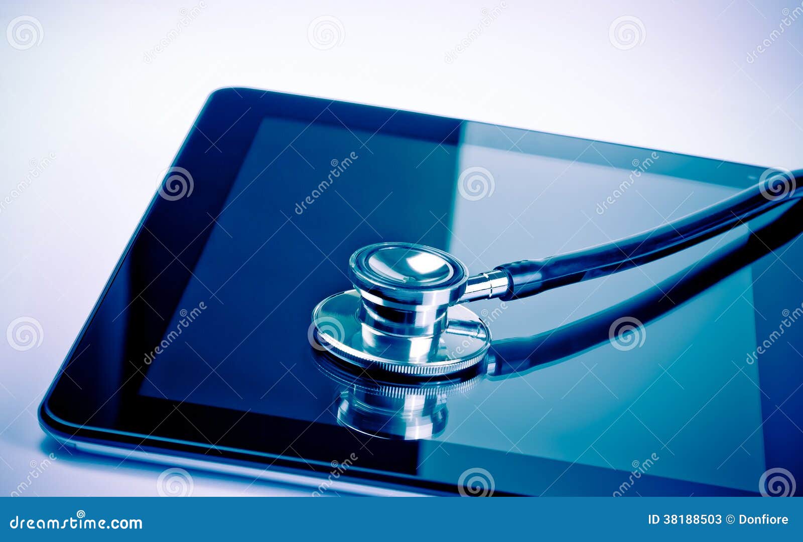Medical Stethoscope on Modern Digital Tablet in Laboratory Stock Image ...