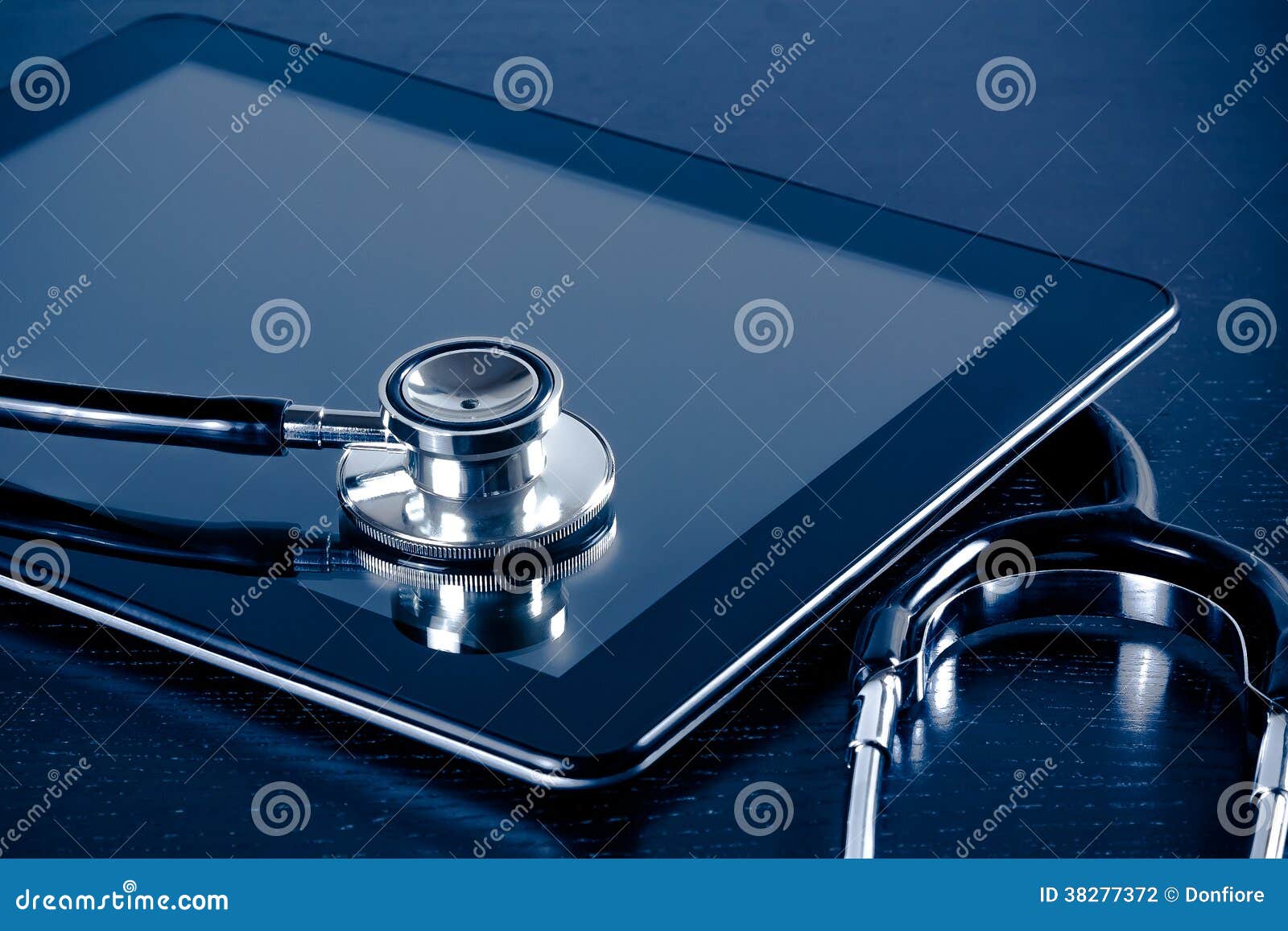 Medical Stethoscope on Modern Digital Tablet Pc in Laboratory on Wood ...