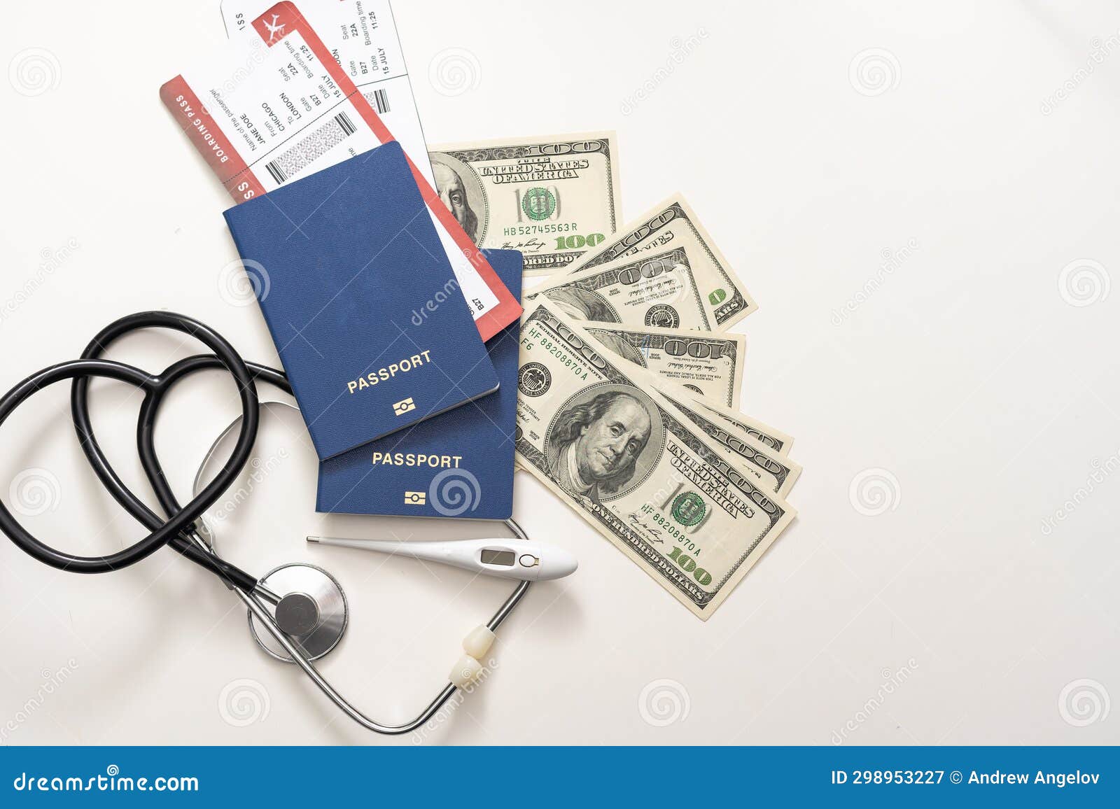 Medical Still Life with Stethoscope and Passport Stock Image - Image of ...