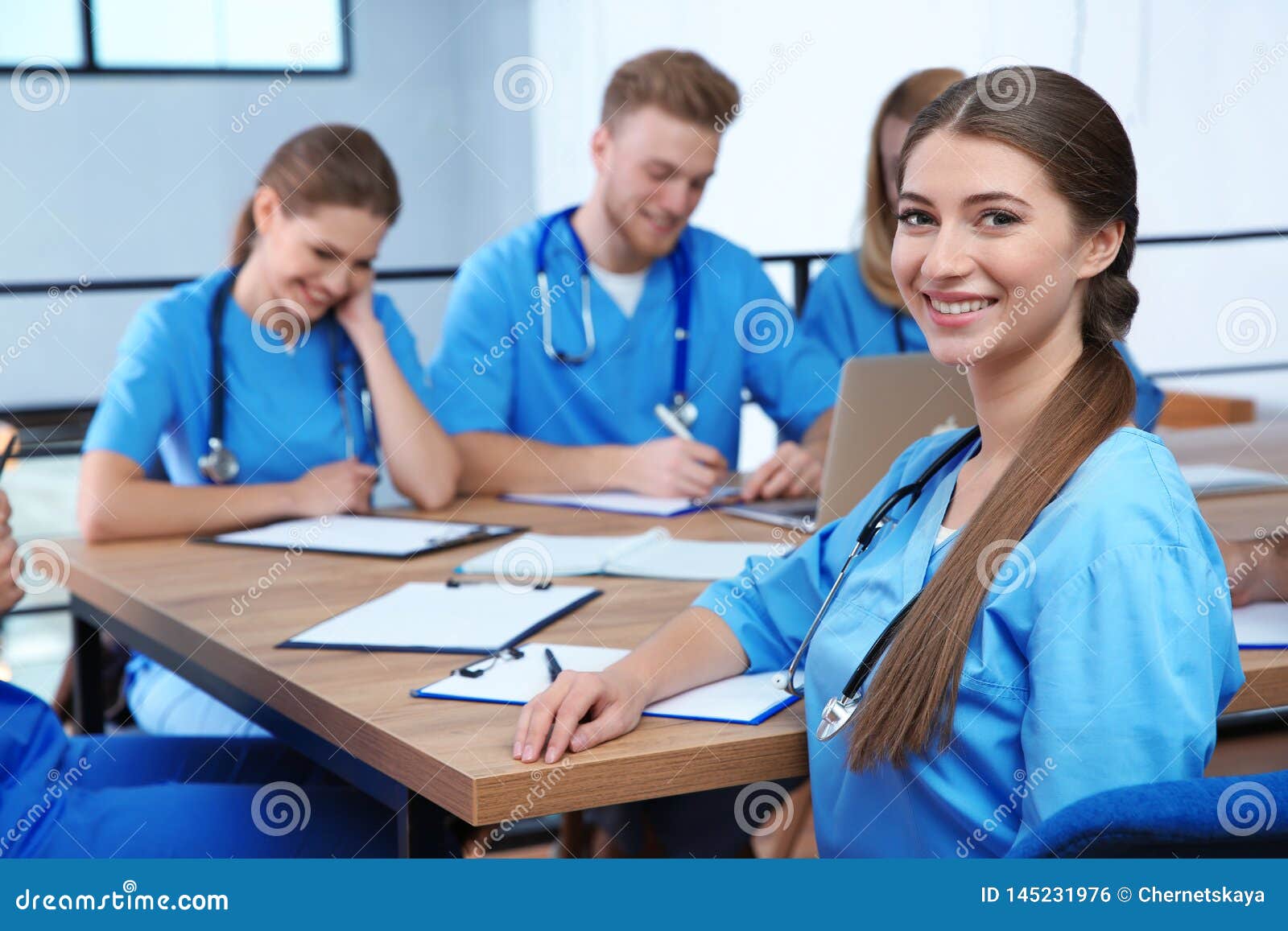 Medical Student with Groupmates in University Stock Photo - Image of ...