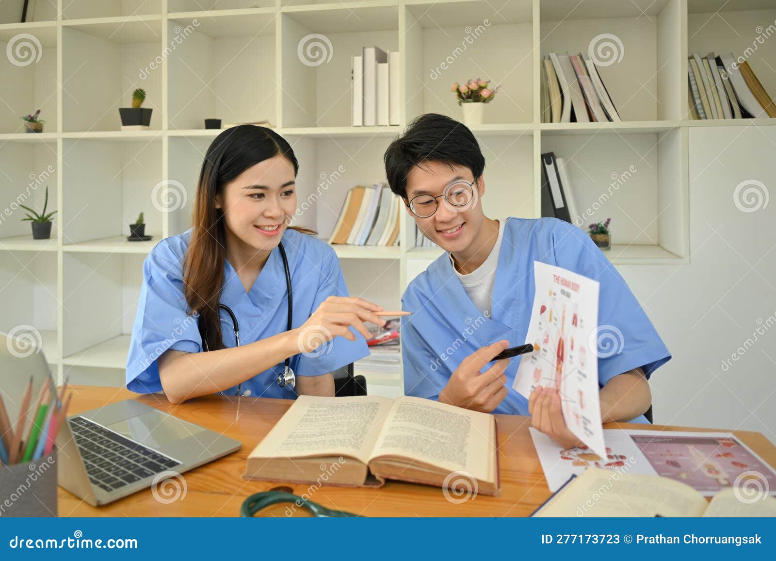 Medical Student Man Explaining Internal Organs To His Classmate ...