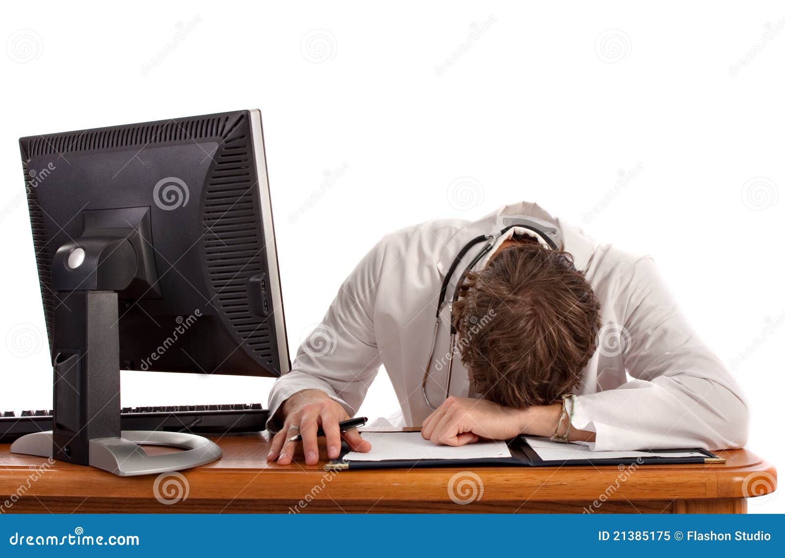 Medical Student Sleep in Front of Computer Stock Image - Image of ...