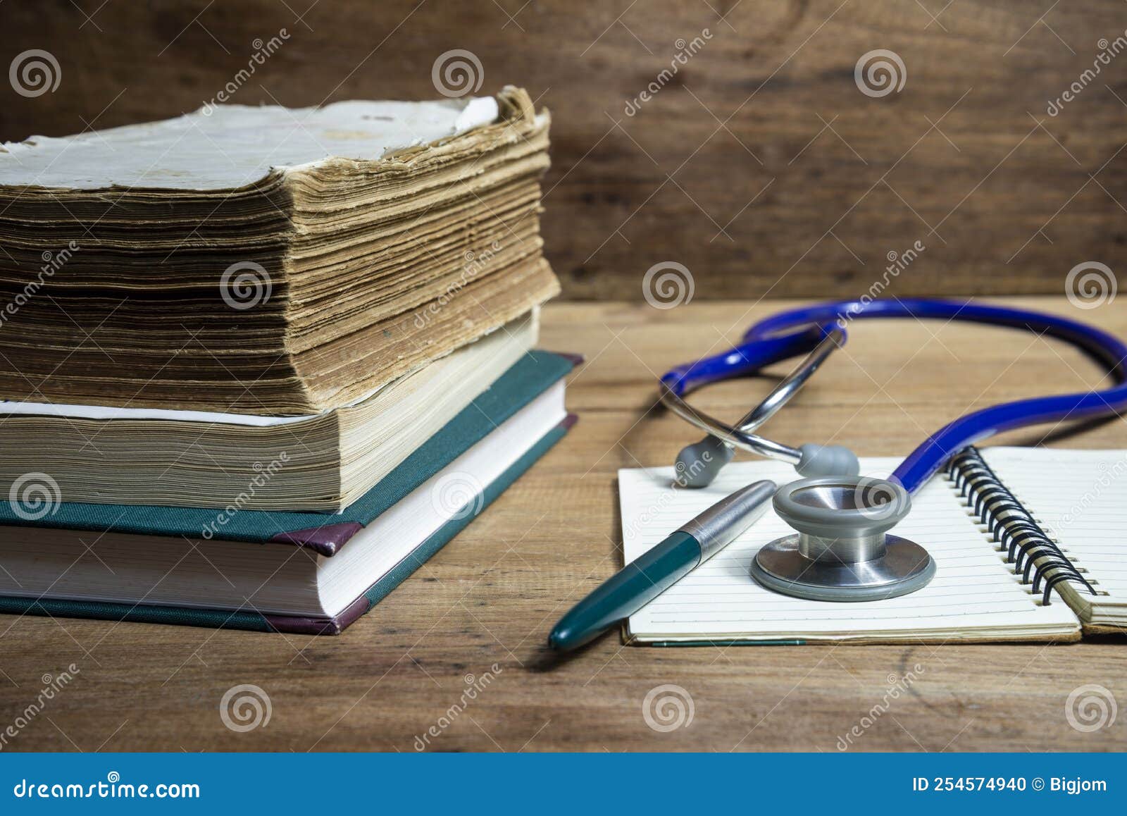 Medical Student Textbooks and Stethoscope on the Table. Stock Photo ...
