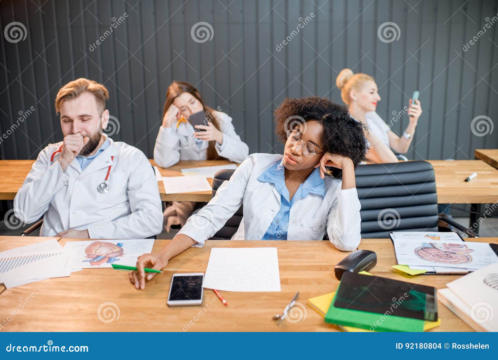 Boring Lesson Concept. Teacher And Girls Pupils In Classroom ...