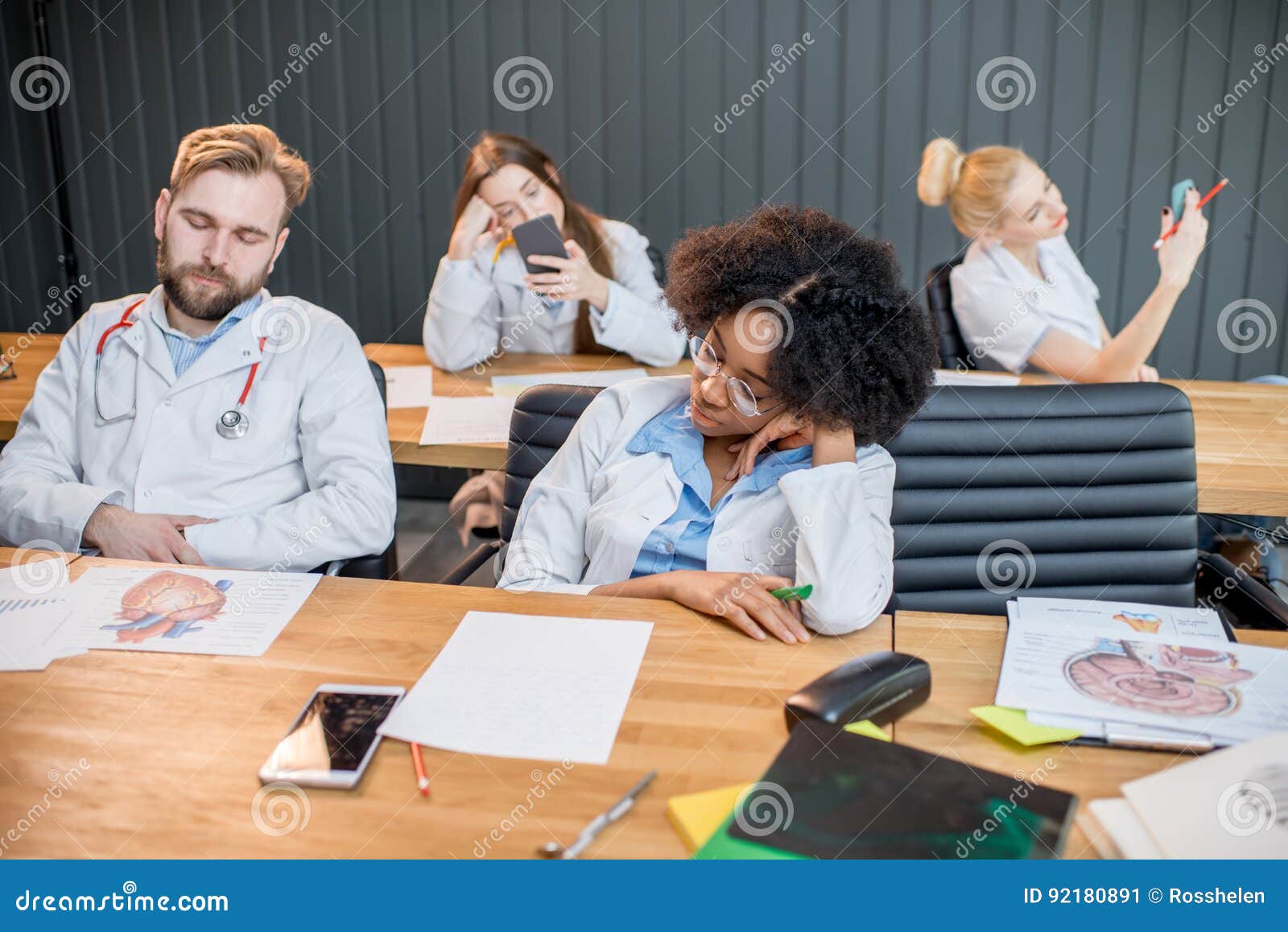 Boring Lesson Concept. Teacher And Girls Pupils In Classroom ...