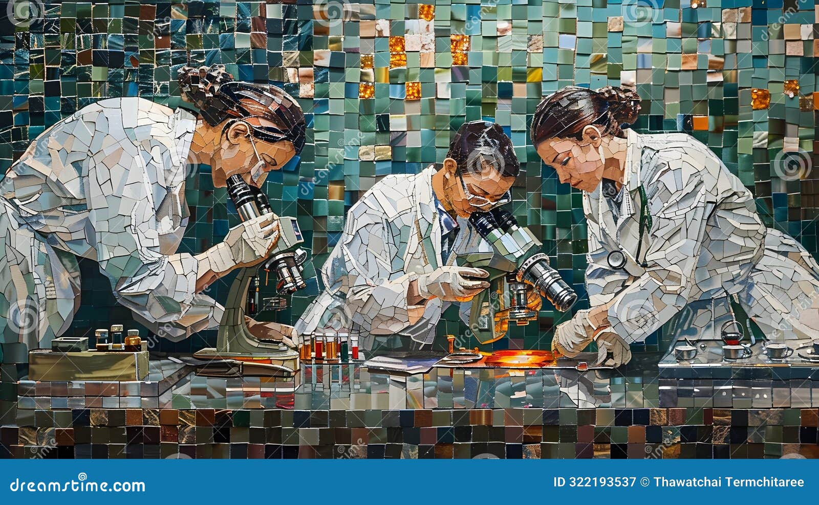 Medical Students Practicing Anesthesia Under Mosaic Tile Art ...