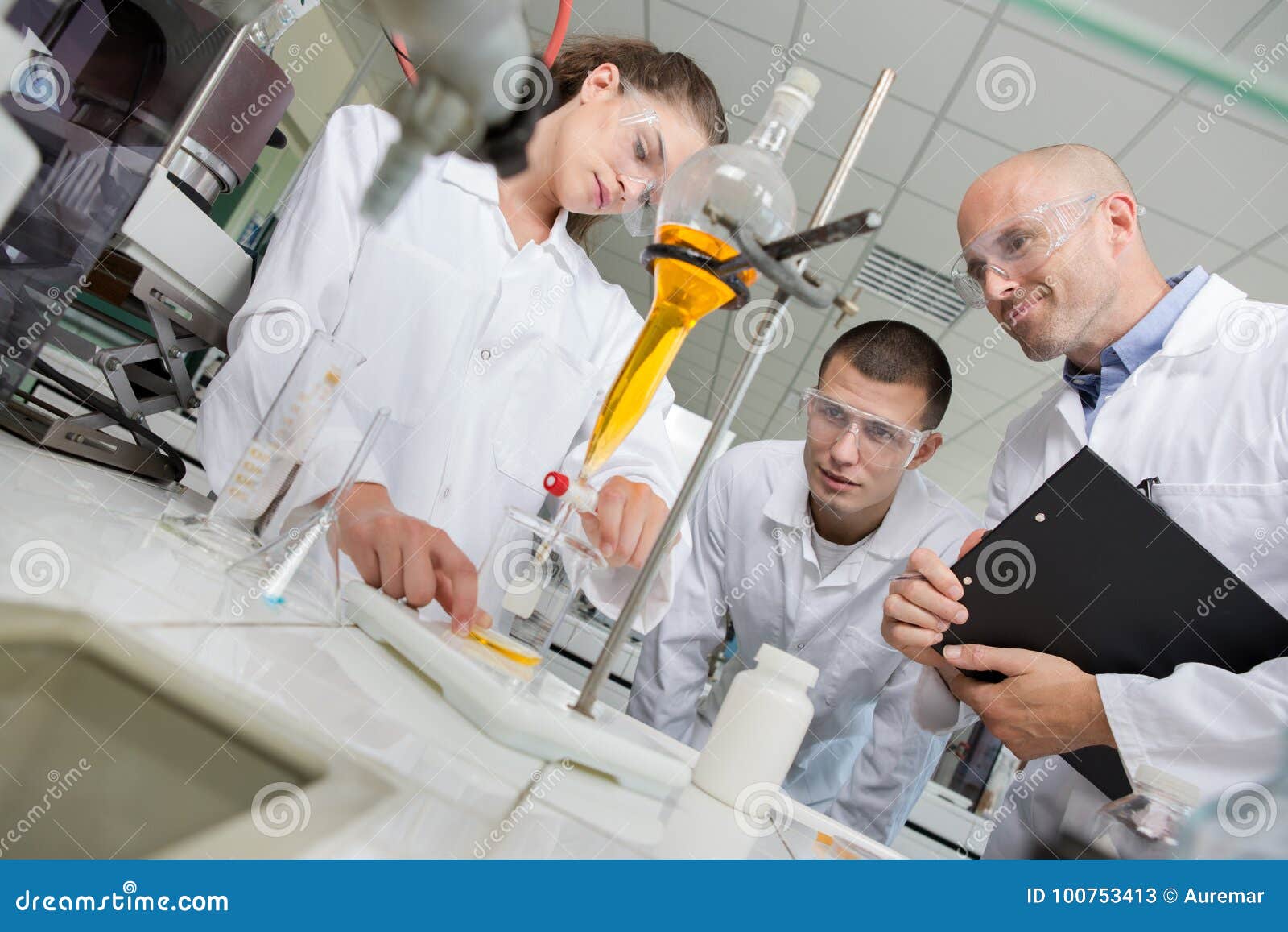 Medical Students Working with Microscope at University Stock Image ...