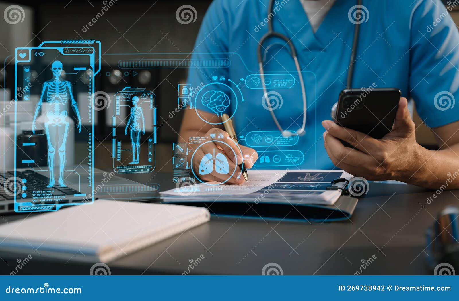 Medical Students Working with Smartphone and Hospital Documents Stock ...