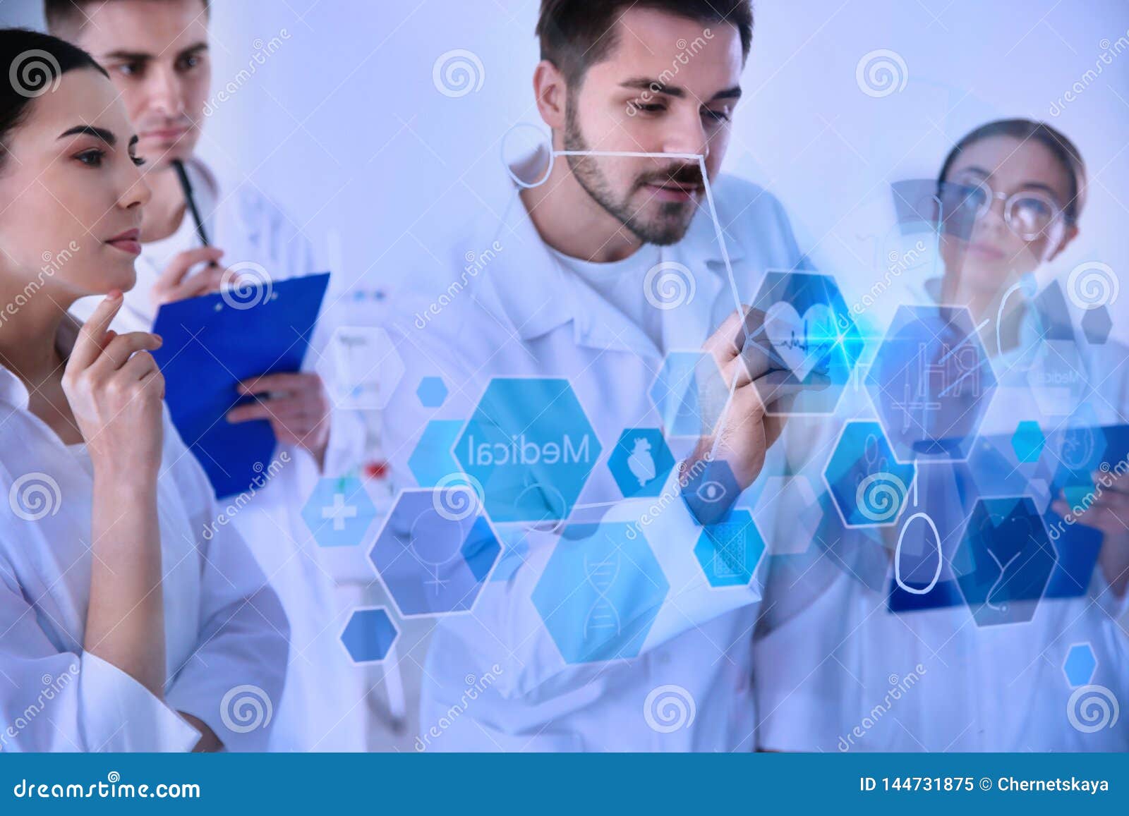 Medical Students Working with Virtual Screen in Laboratory Stock Image ...