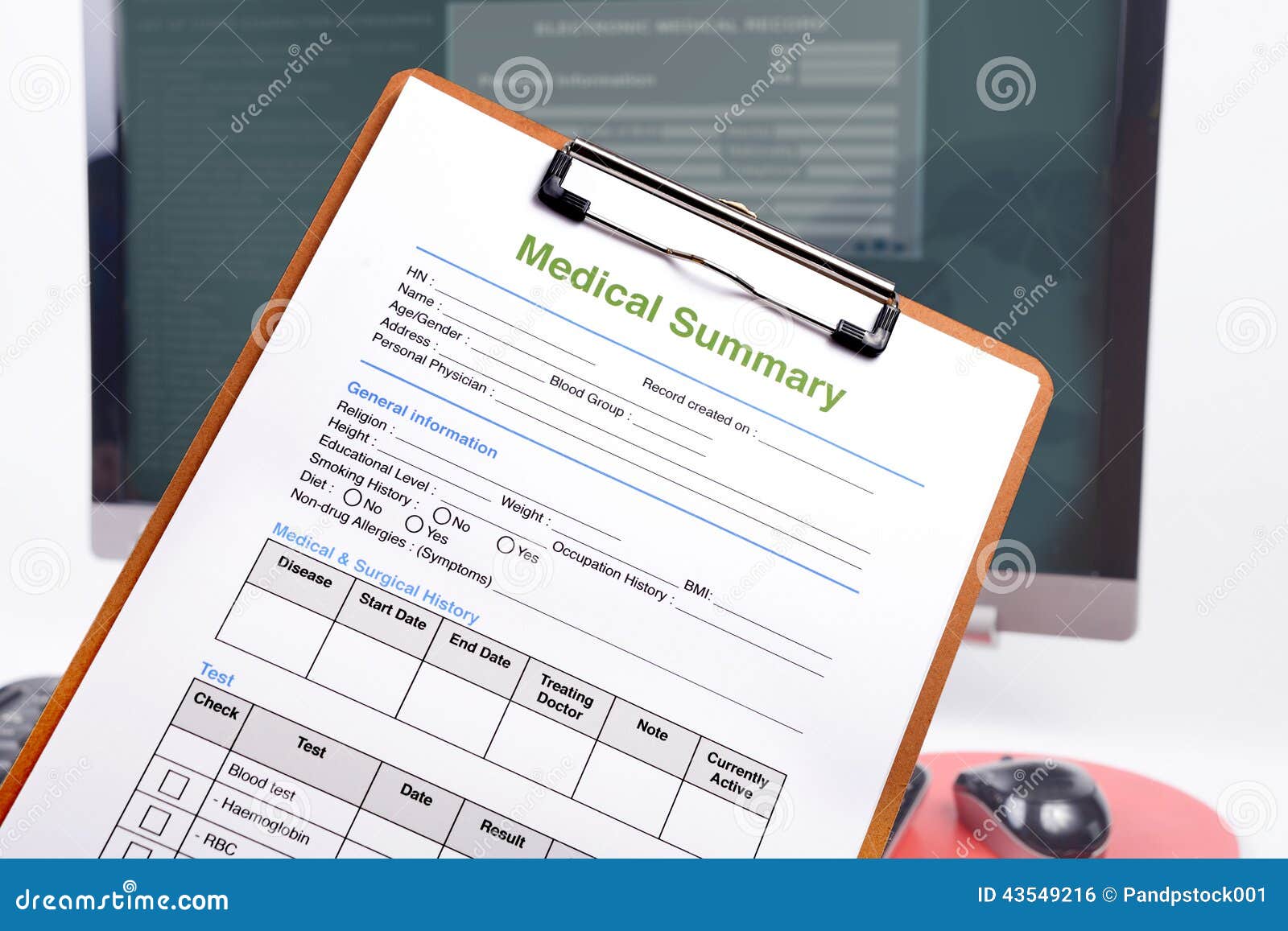 Medical Summary on Clipboard. Stock Photo - Image of record, file: 43549216