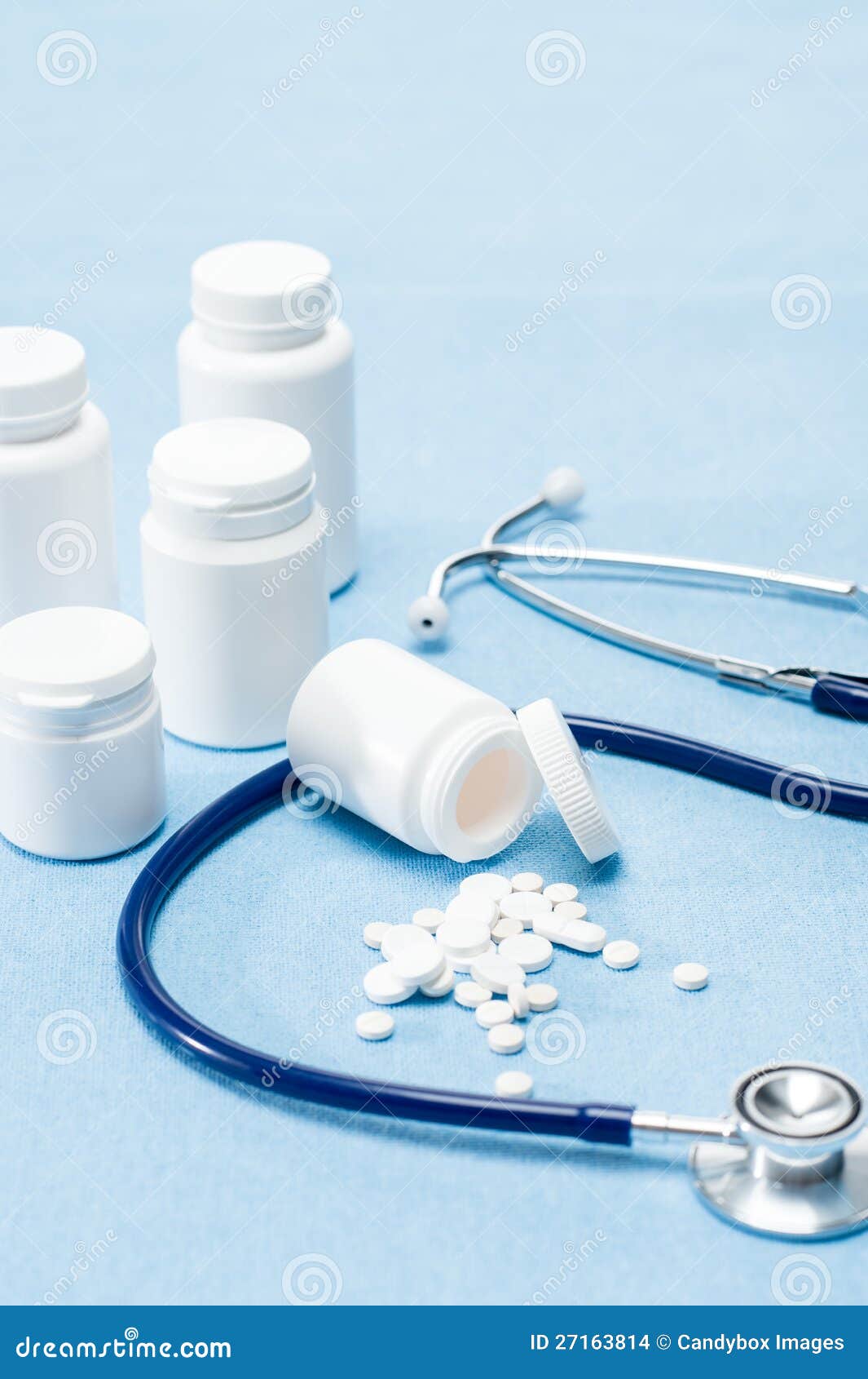 Medical Supplies Spilled Tablets and Stethoscope Stock Photo - Image of ...