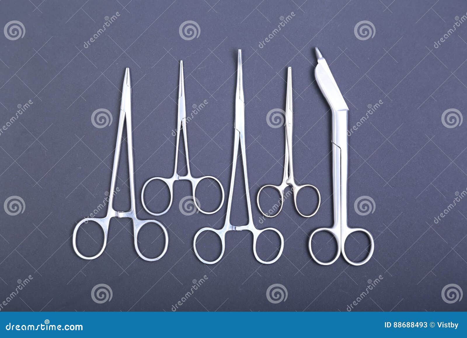 Medical and Surgery Instruments in Black Mirror Background Stock Image ...