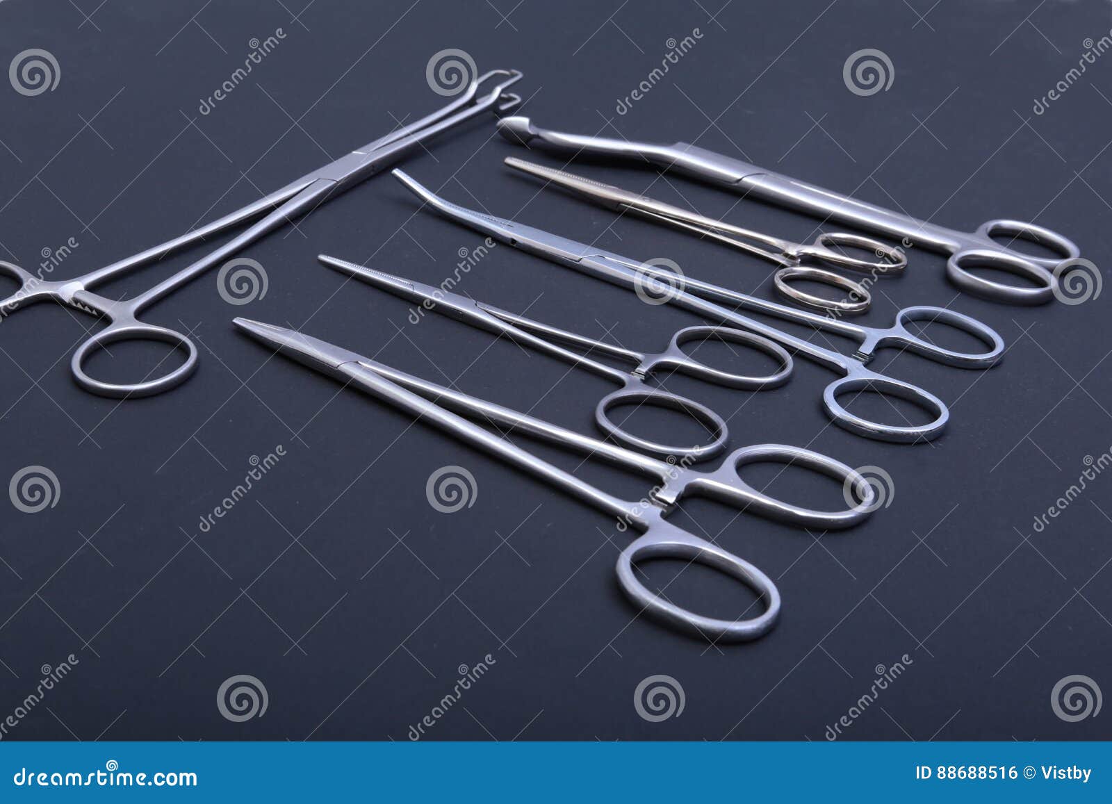 Medical and Surgery Instruments in Black Mirror Background Stock Photo ...