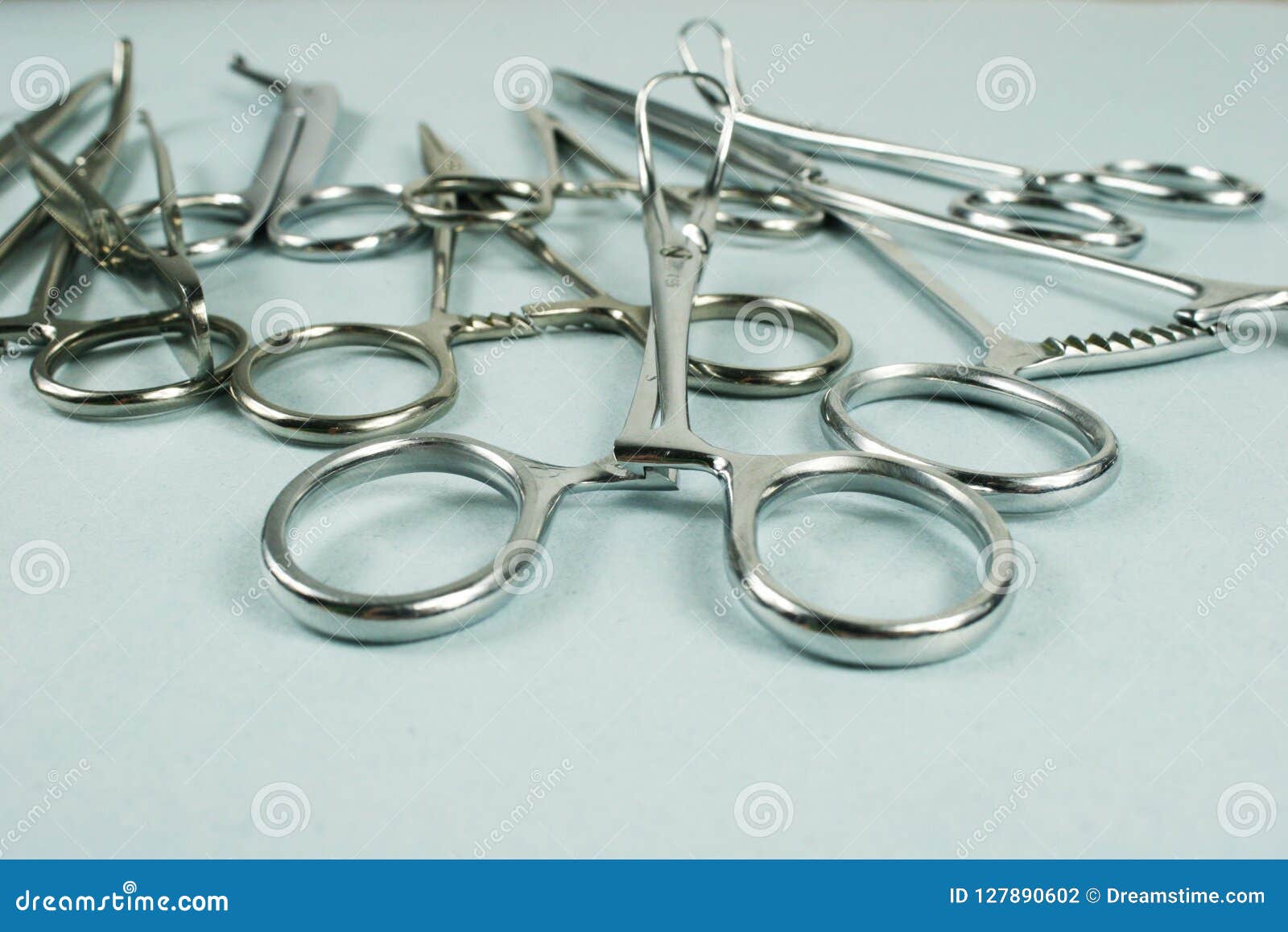 Medical Surgical Instruments on Blue Background. Selective Focus Stock ...