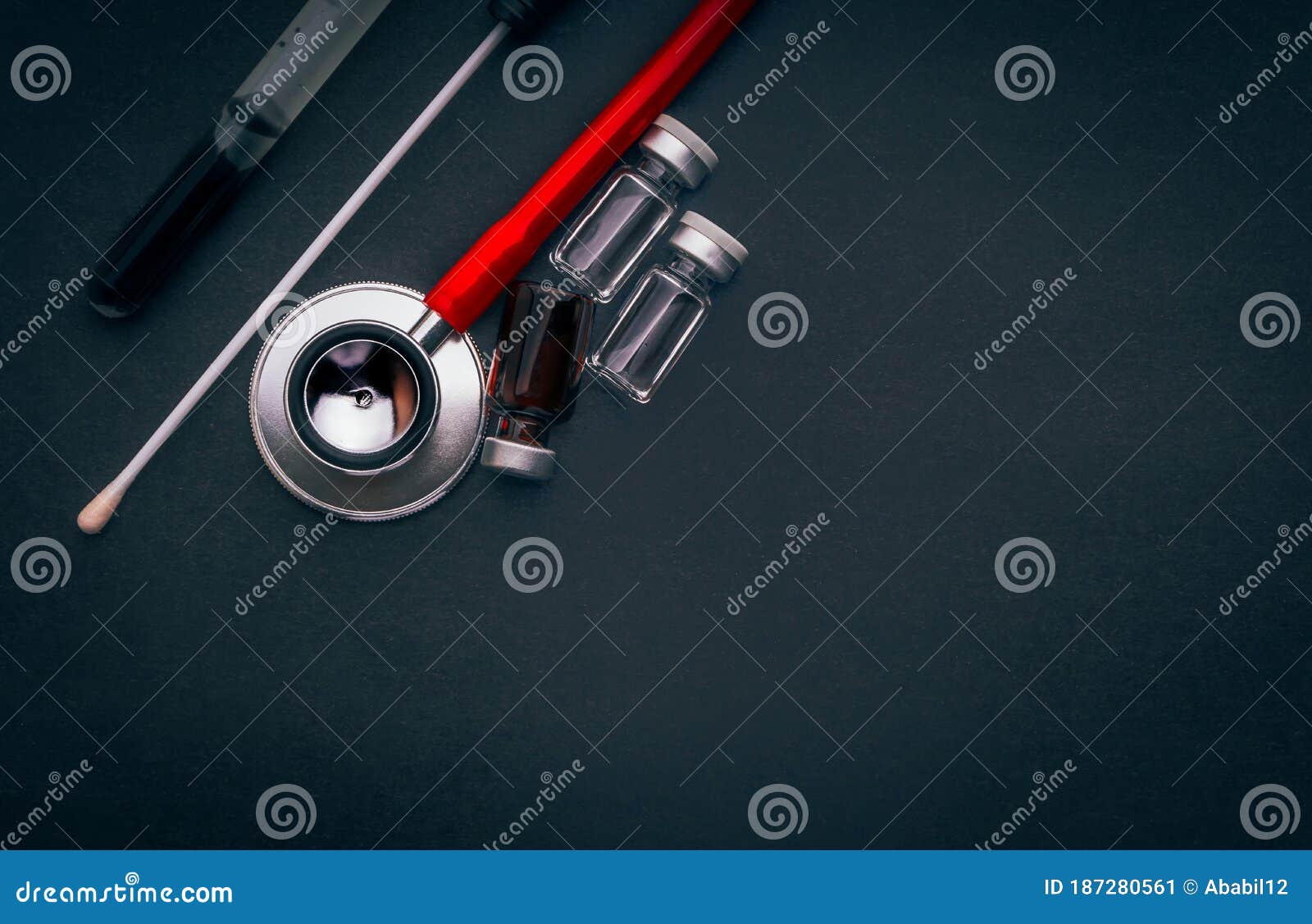 Medical Swab Vials And Stethoscope Closeup On Black Background Stock Image Image Of Closeup
