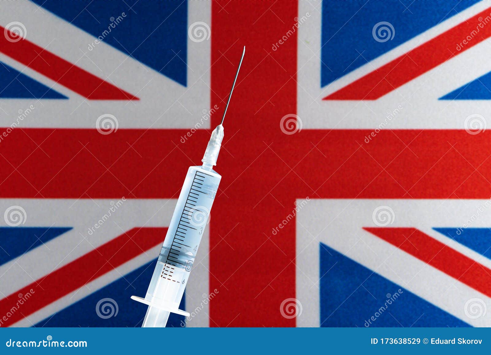 Medical Syringe on the Background of the Flag of Great Britain. Copy ...