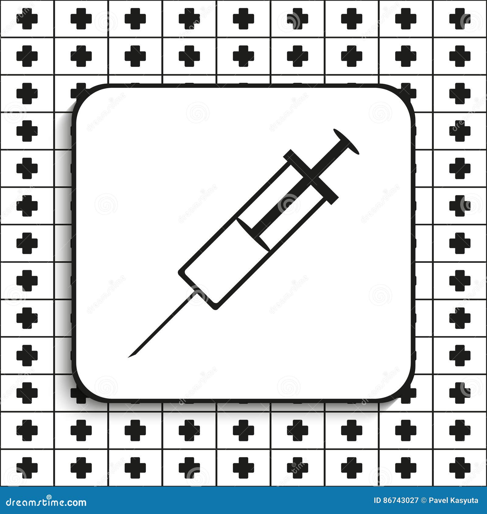 Medical Syringe. Vector Symbol. Black and White Image on a Black and ...