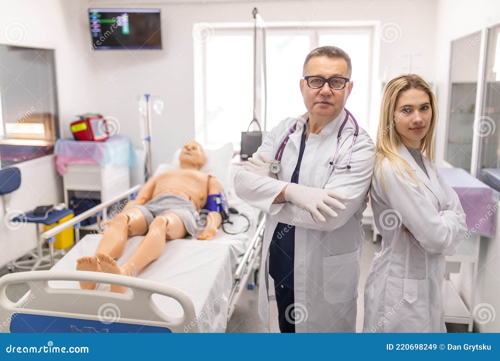 Medical Team in Front of Simulation Room in Hospital. Medical Teach ...