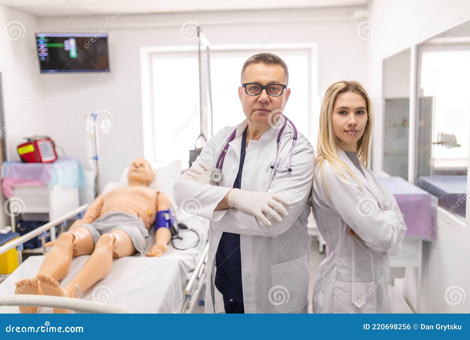 Medical Team in Front of Simulation Room in Hospital. Medical Teach ...
