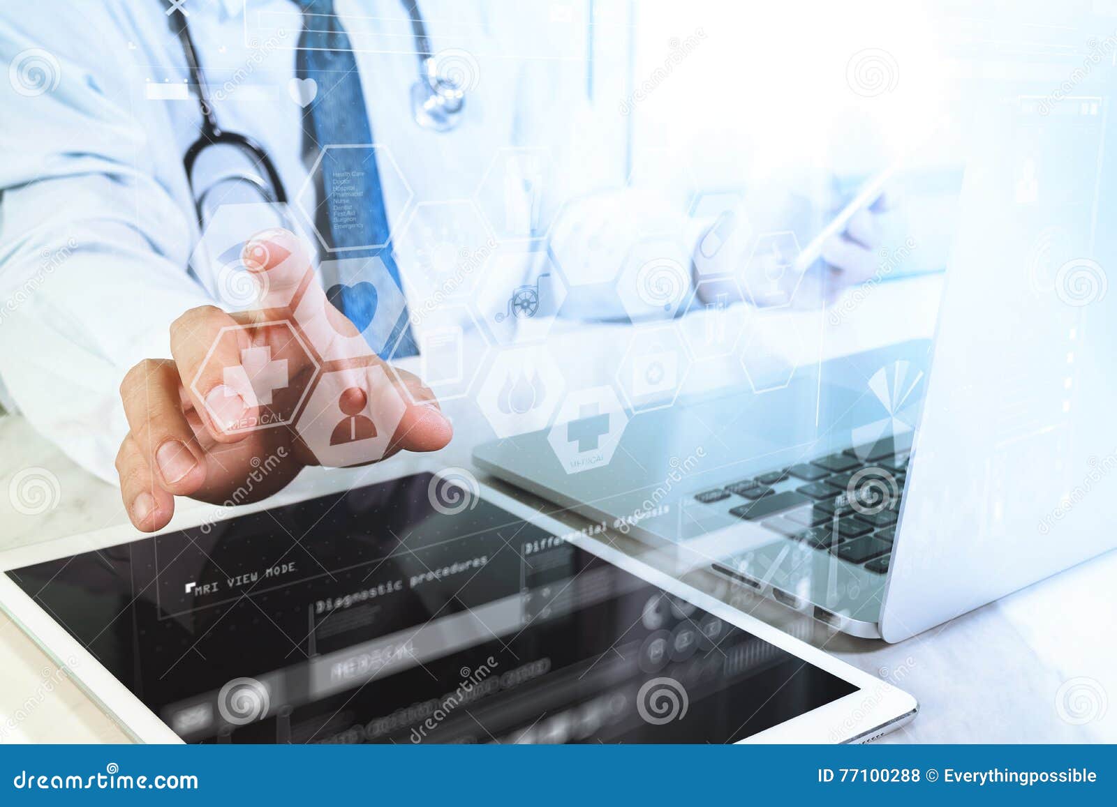 Medical Technology Concept. Doctor Hand Working with Modern Digital ...