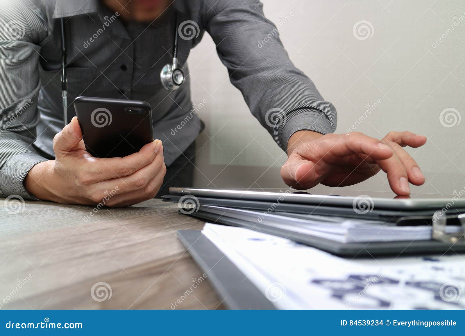 Medical Technology Concept. Doctor Hand Working with Modern Smart Phone ...