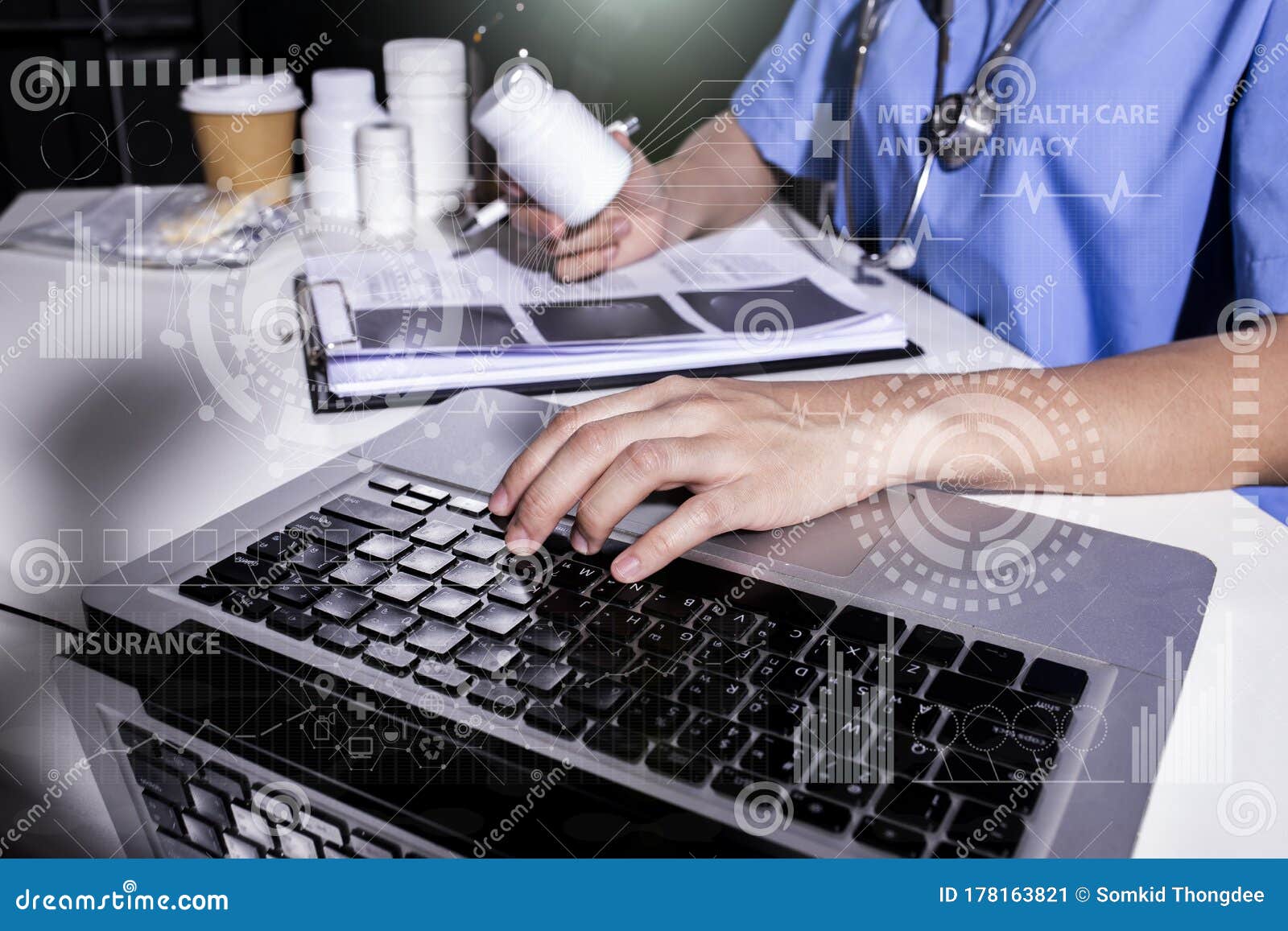 Medical Technology Concept. Doctor Working on Modern Digital Tablet and ...