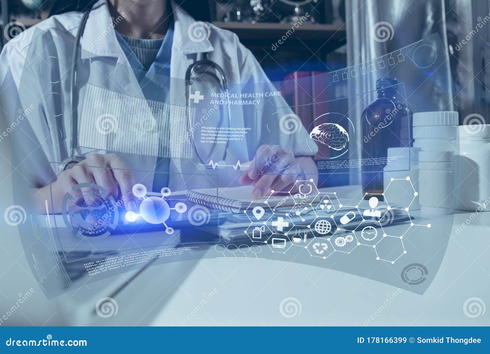 Medical Technology Concept. Doctor Working on Modern Digital Tablet and ...