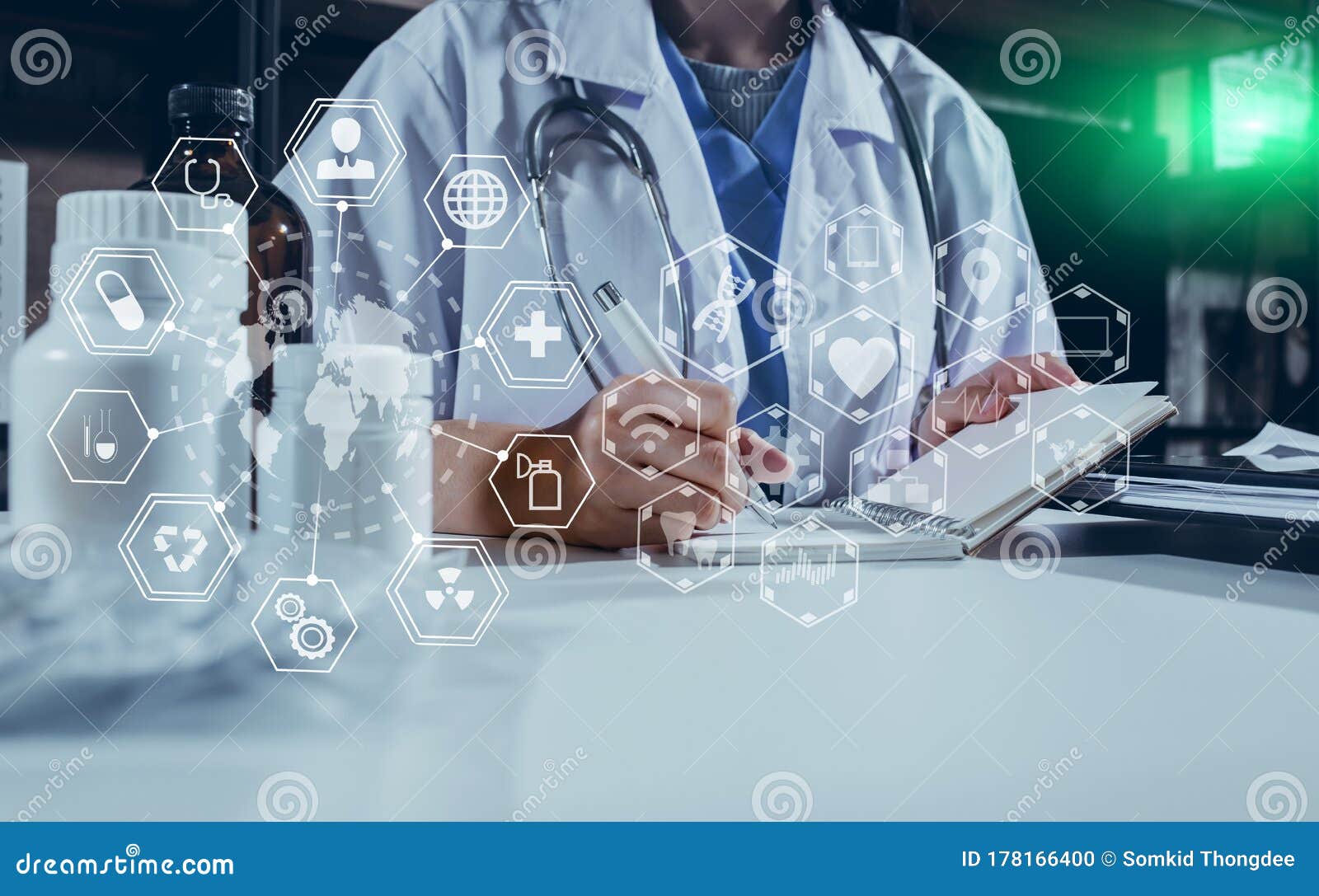 Medical Technology Concept. Doctor Working on Modern Digital Tablet and ...