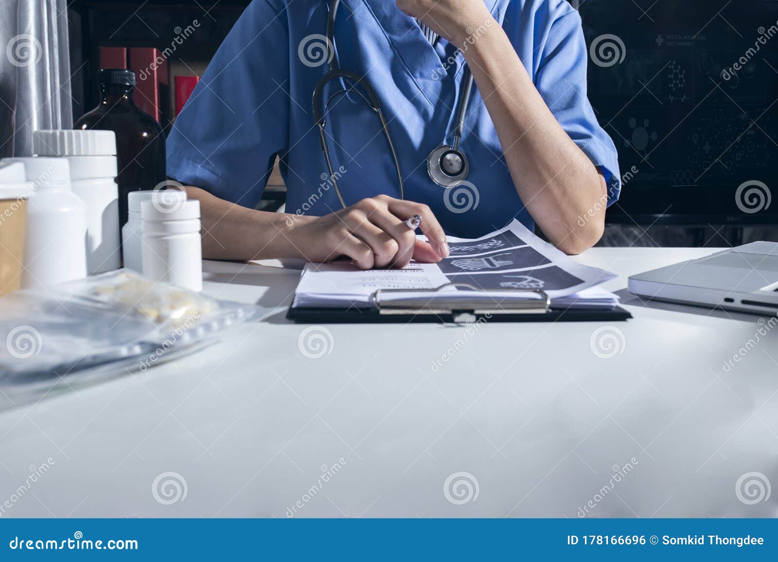 Medical Technology Concept. Doctor Working on Modern Digital Tablet and ...