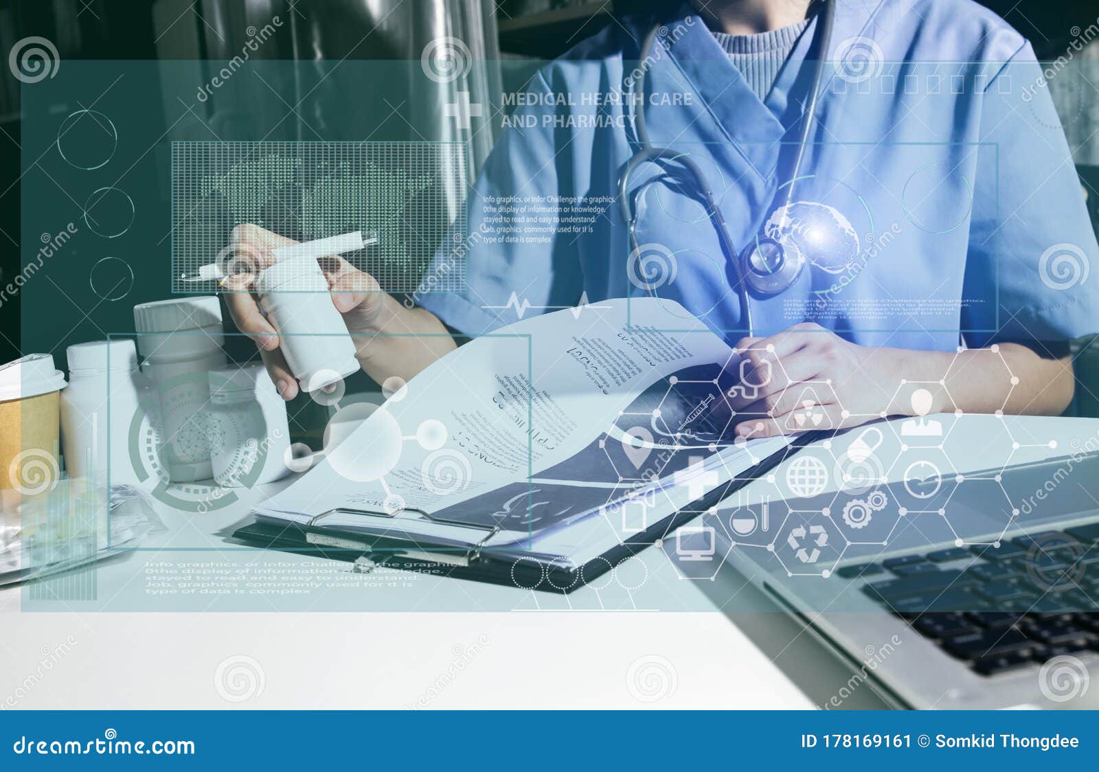 Medical Technology Concept. Doctor Working on Modern Digital Tablet and ...