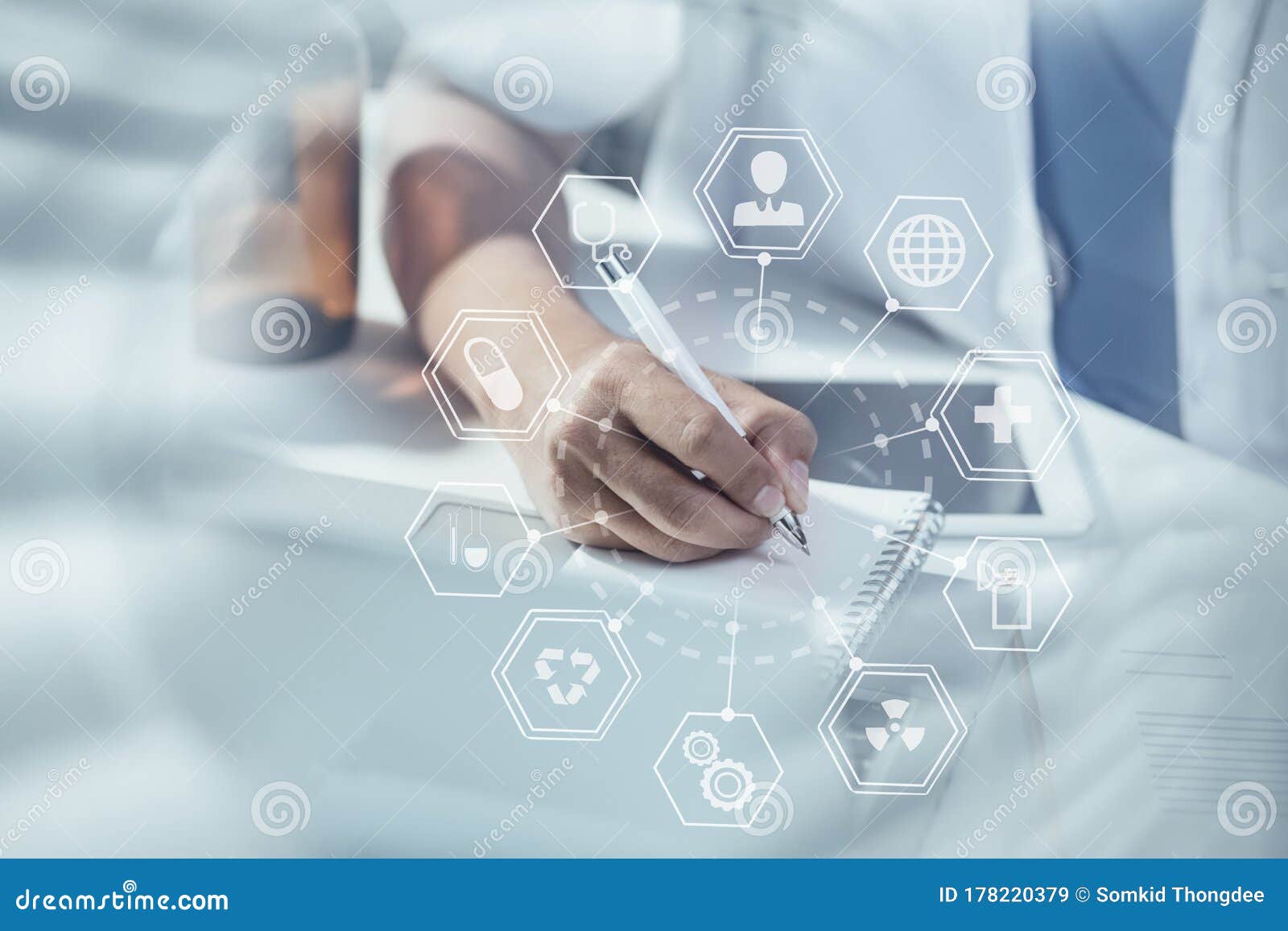 Medical Technology Concept. Doctor Working on Modern Digital Tablet and ...