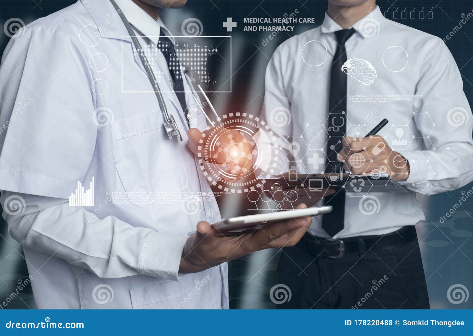 Medical Technology Concept. Doctor Working on Modern Digital Tablet and ...