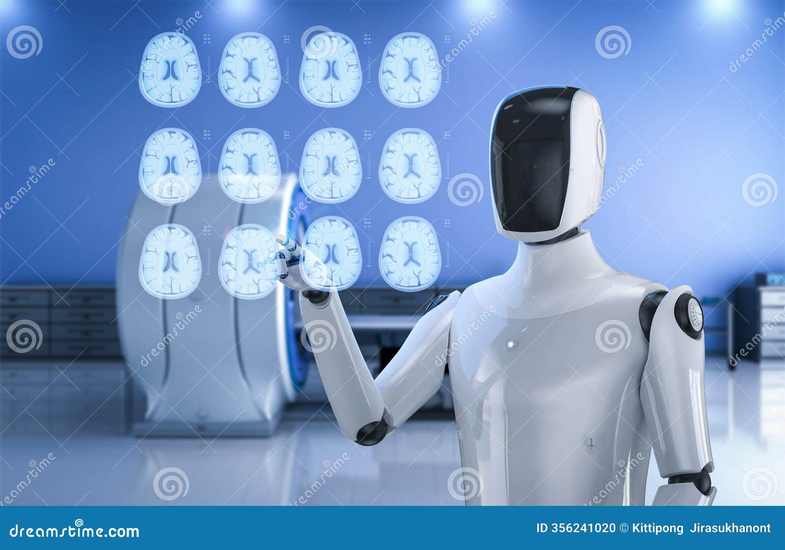 Medical Technology Concept with Robot with X-ray Brain Display Stock ...