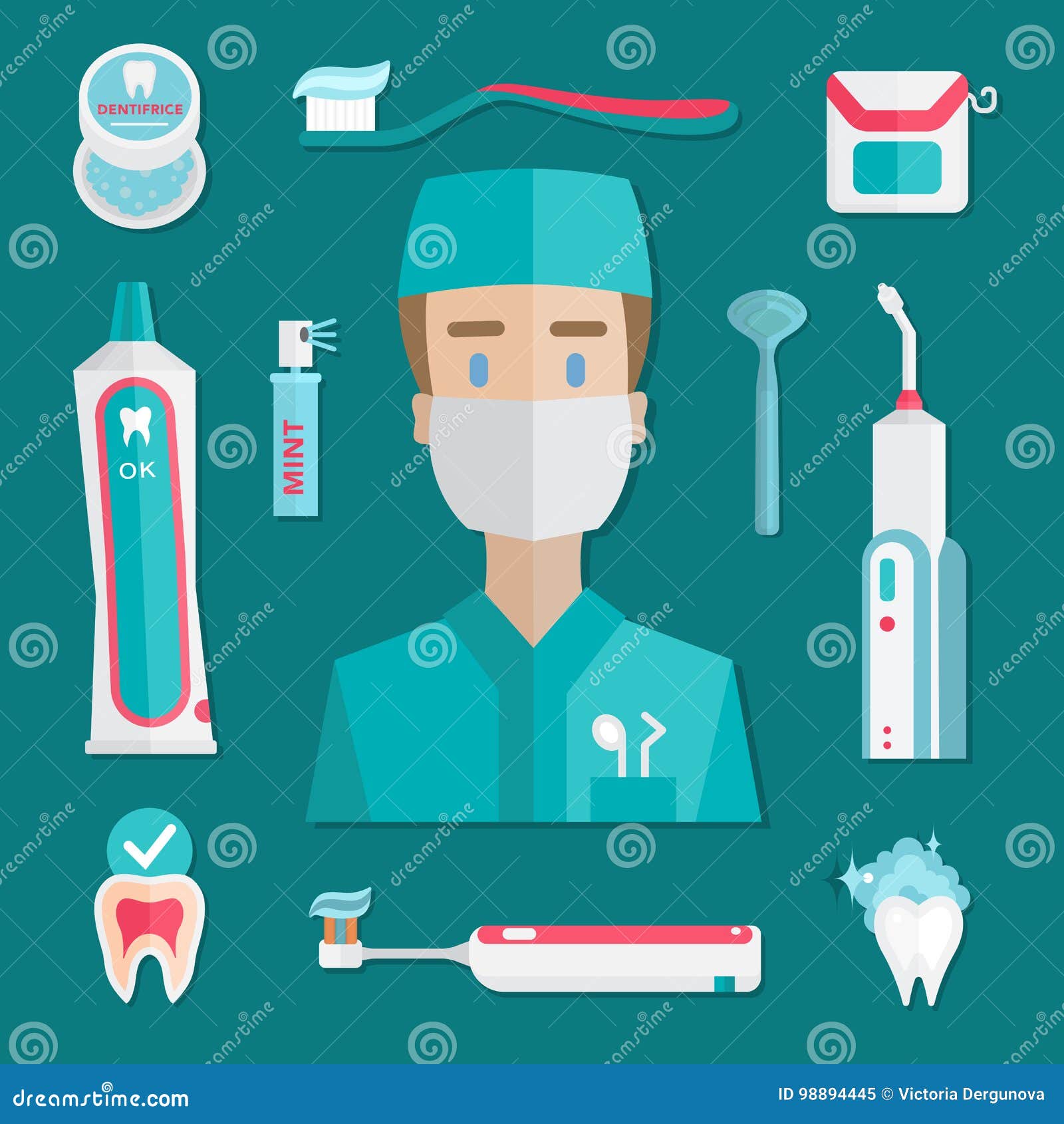 Medical Teeth Hygiene Elements Stock Vector - Illustration of dentistry, concept: 98894445