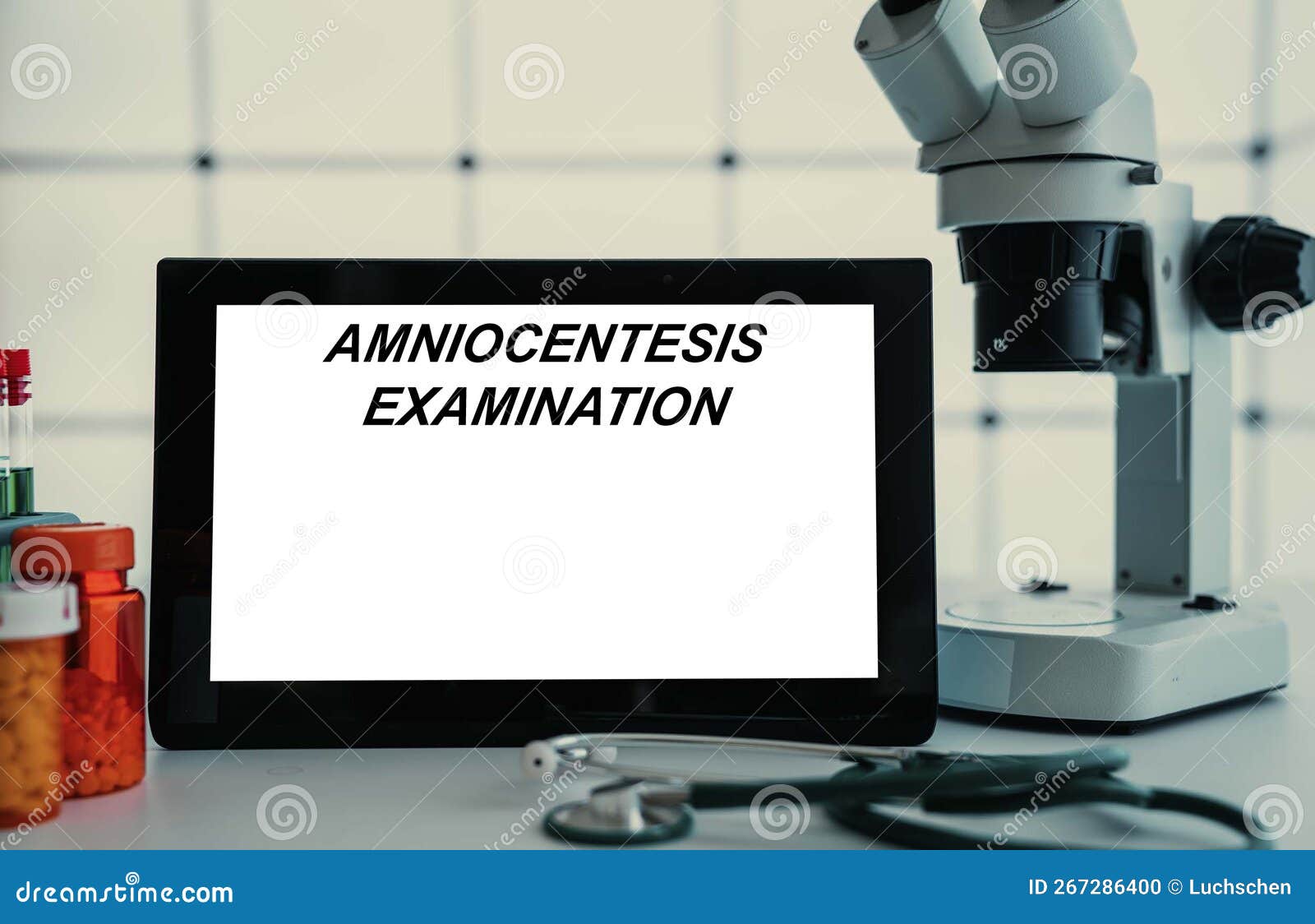 Medical Tests and Diagnostic Procedures Concept. Text on Display in Lab ...