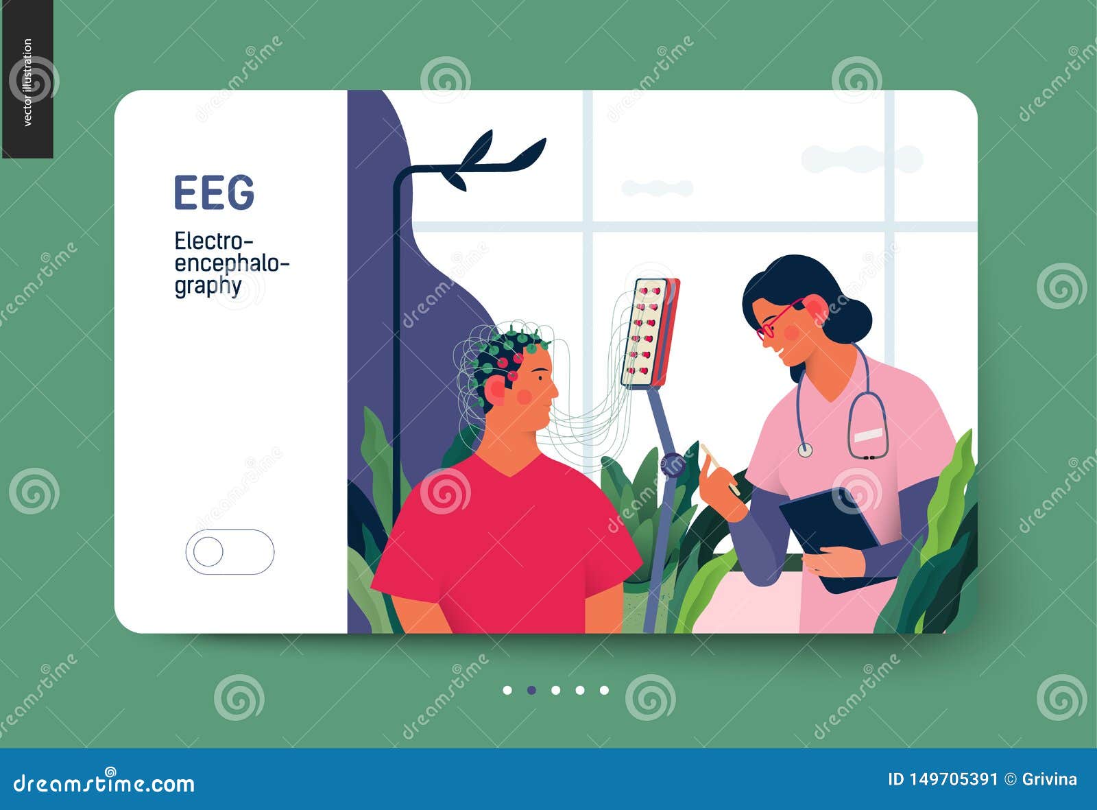 Electroencephalography Procedure. EEG. Vector Outline Illustration ...