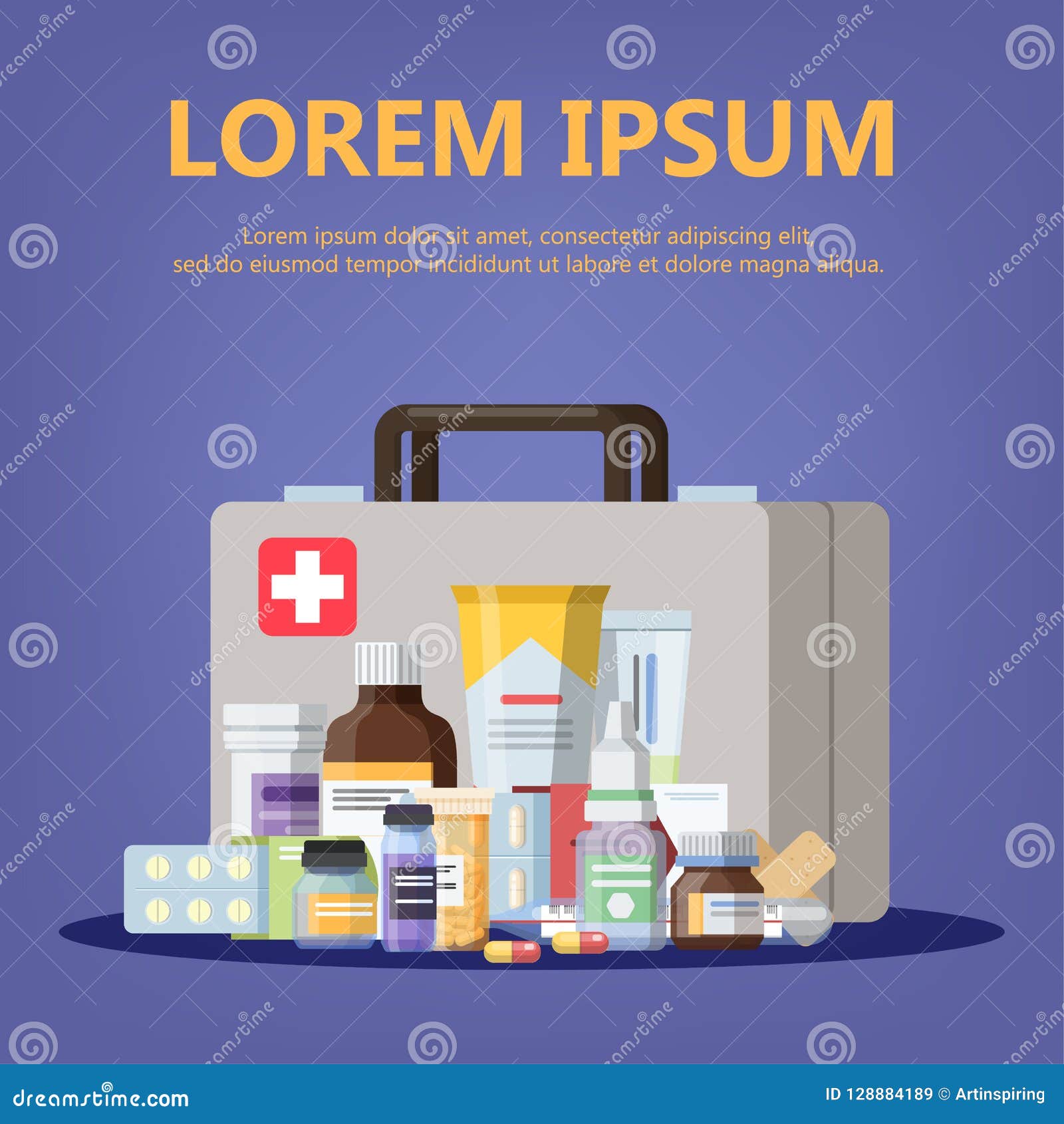 Medical Tools with First Aid Kit on the Background Stock Vector ...