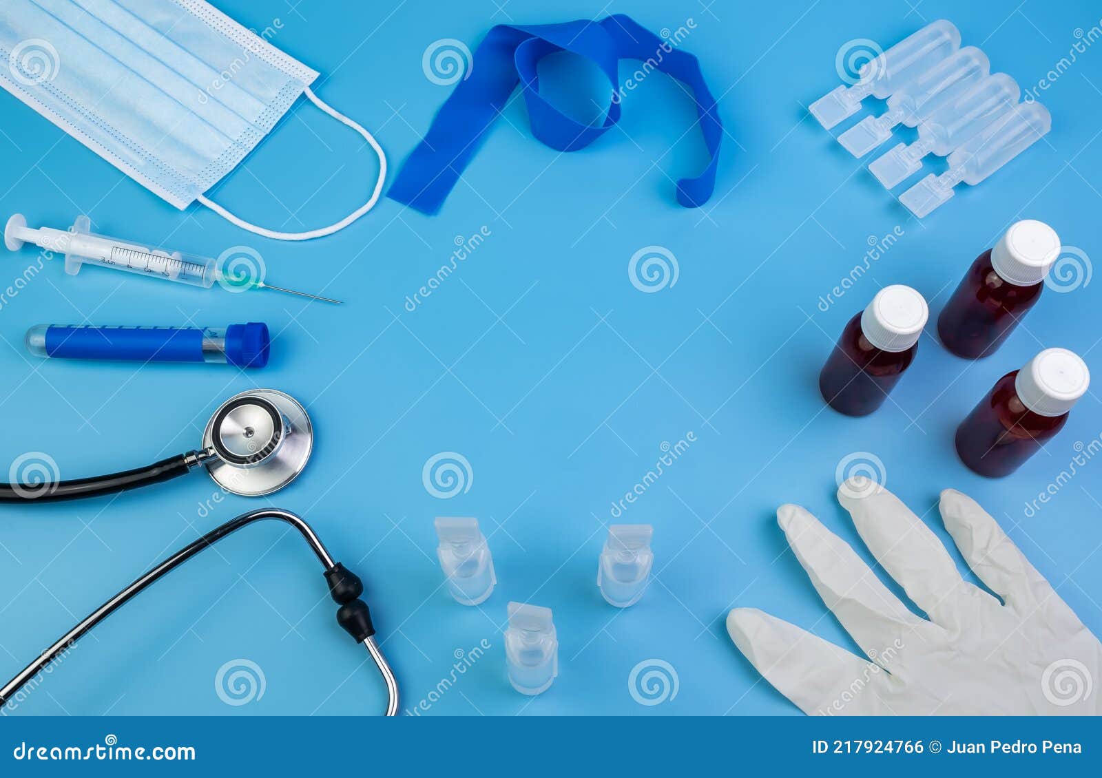 Medical Tools and Materials on Blue Background Stock Photo - Image of ...