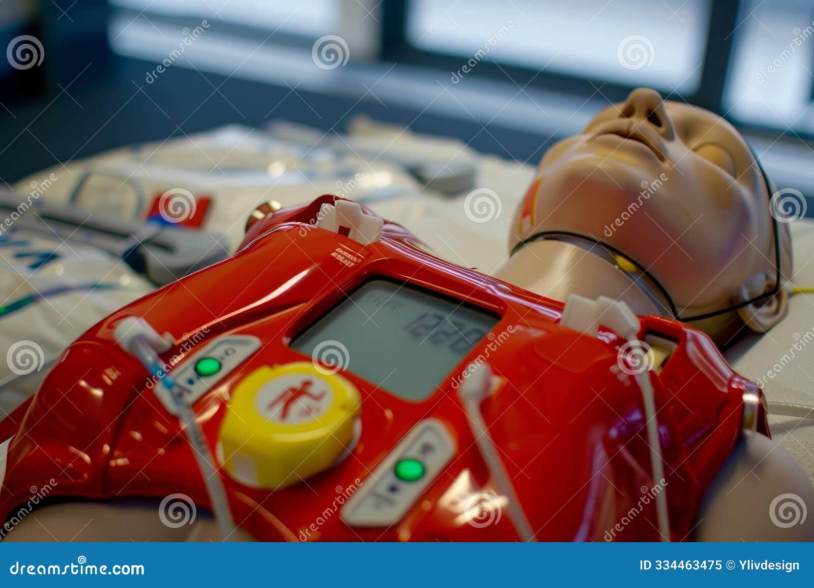 Defibrillator On A Dummy Doll For Practice. Cpr Dummy For Training ...