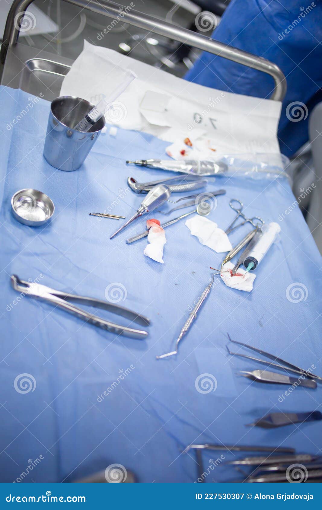 Medical Tray Table with Dental Tools and Equipment during Teeth Surgery ...